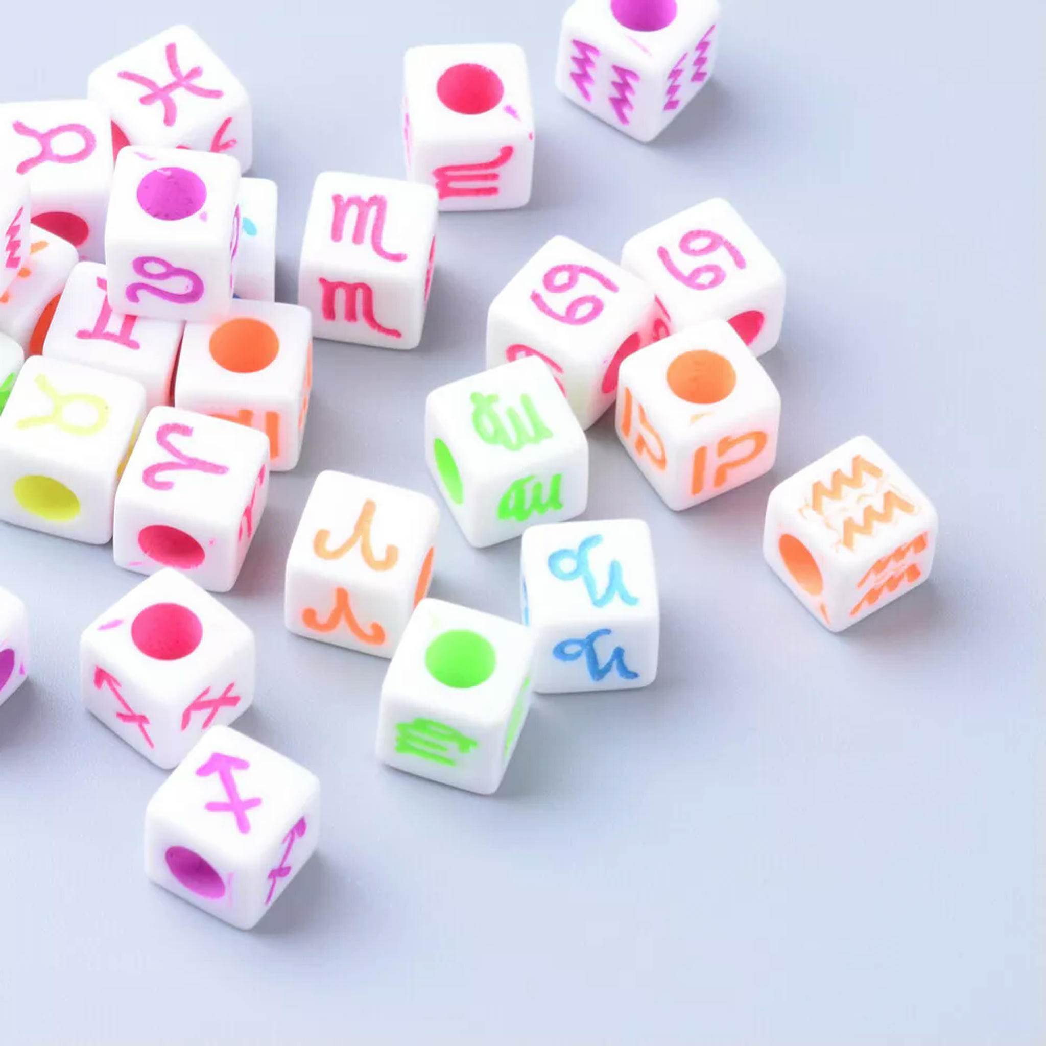 U8MO 50 Zodiac Sign Beads White Cube Constellation Beads 7mm Rainbow ...