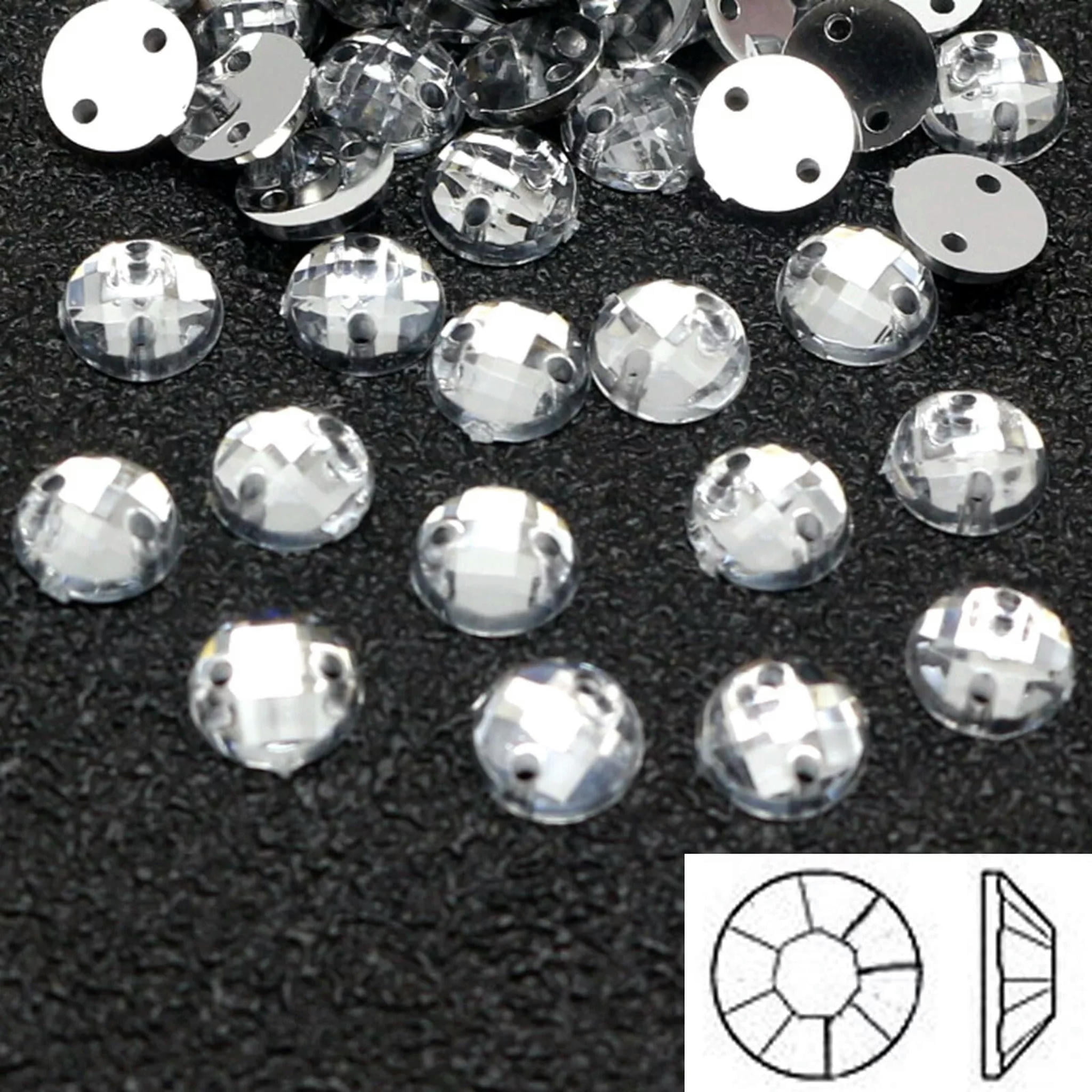 U8MO 500 Clear Flatback Acrylic Sewing Crystal Round Rhinestone Gems ...