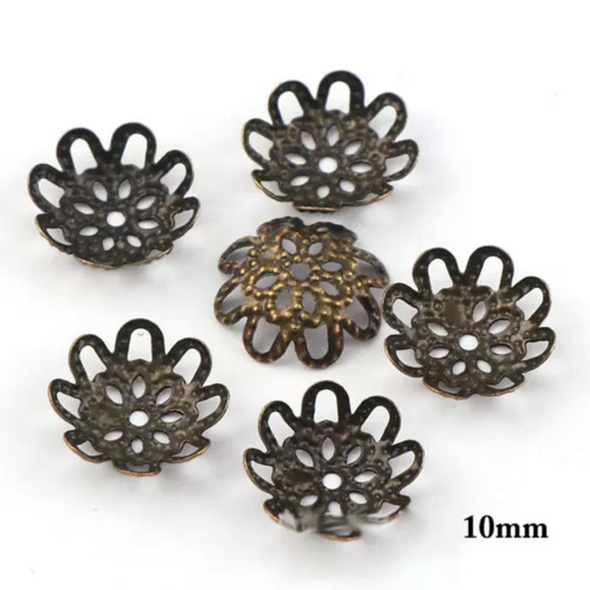 U8MO 500 Pcs Filigree Flower Bead Caps 10mm Hollow End Caps for Jewelry ...