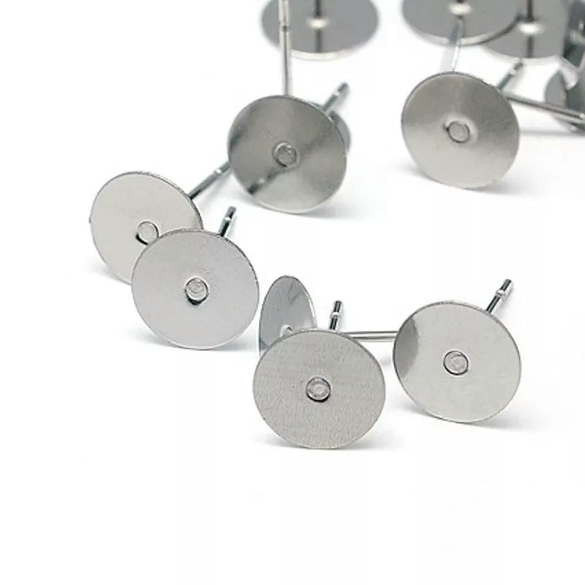 U8MO 50PC 304 Stainless Steel Flat Earring Posts Round Blank Peg Stud ...