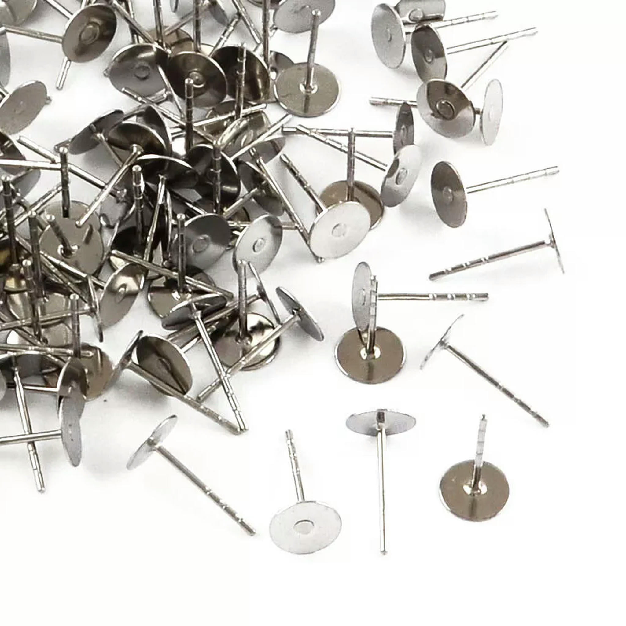 U8MO 50PCS 316 Stainless Steel Flat Round Blank Peg Ear Stud Components ...