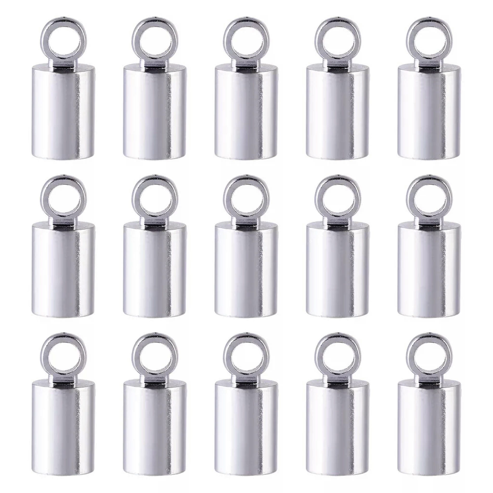 U8MO 50pc Silver Brass Cord Ends Tube Crimp End Caps Beads for Bracelet ...