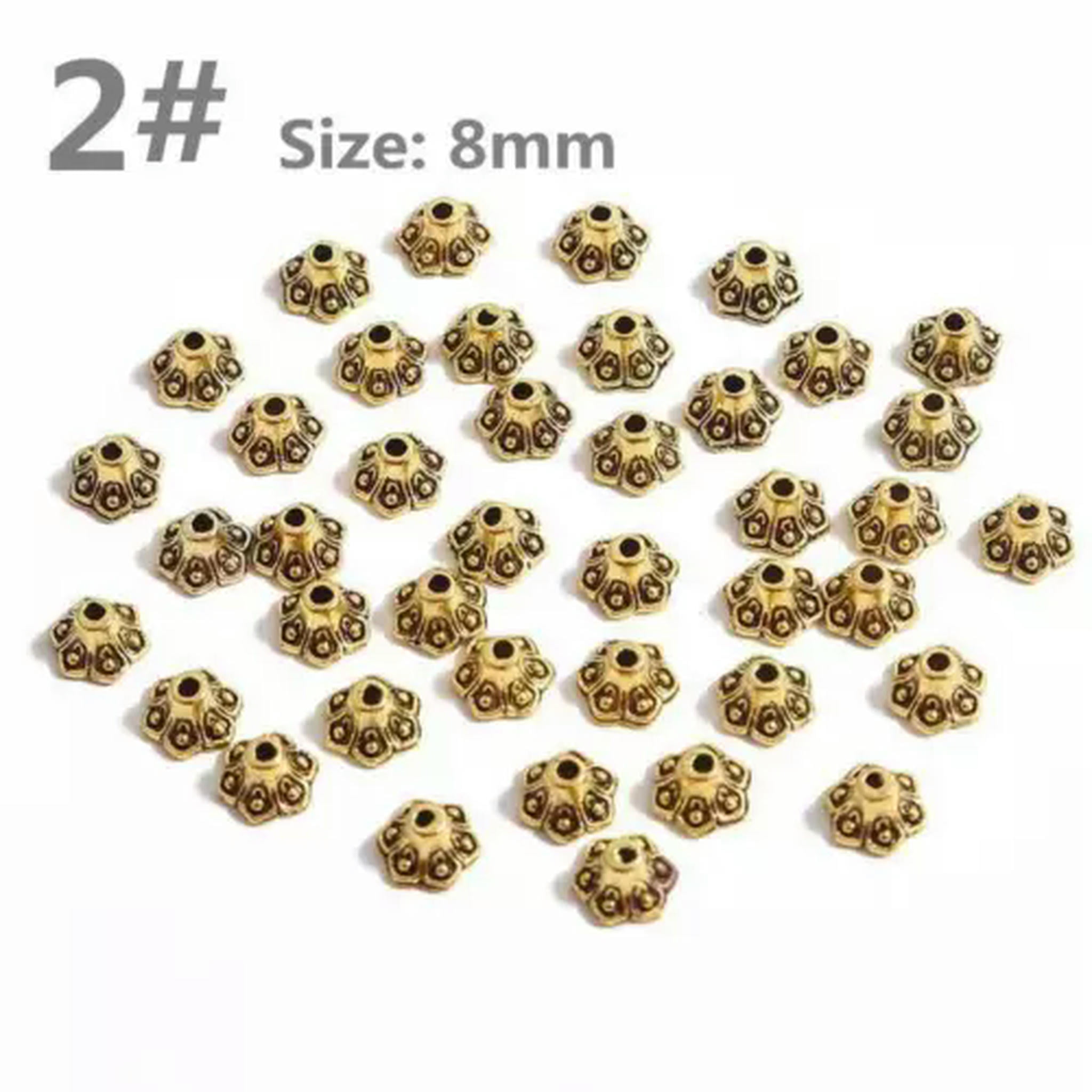 U8MO 50pcs 8mm~10mm Antique Gold Metal Flower Loose Crafts Spacer Beads ...