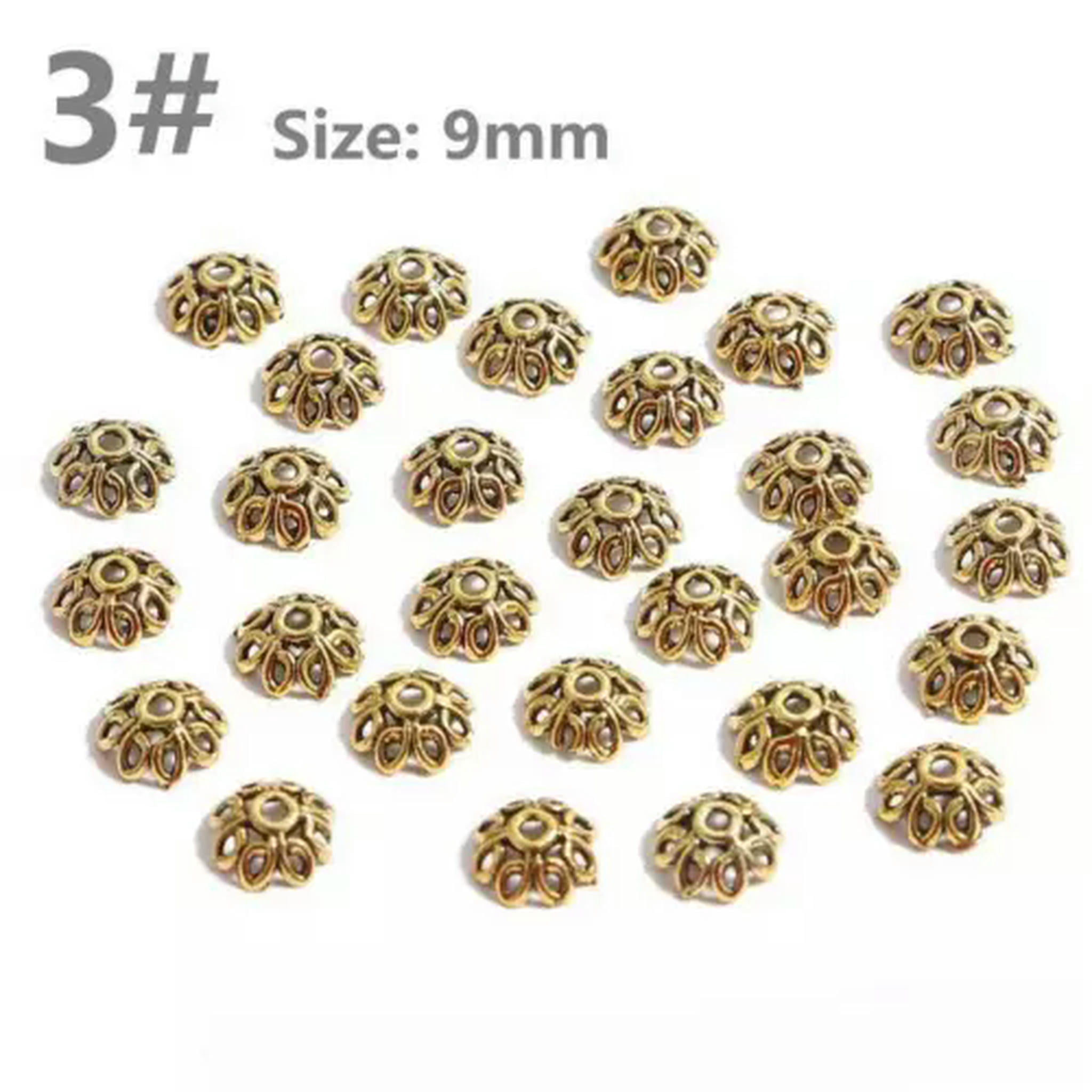 U8MO 50pcs 8mm~10mm Antique Gold Metal Flower Loose Crafts Spacer Beads ...