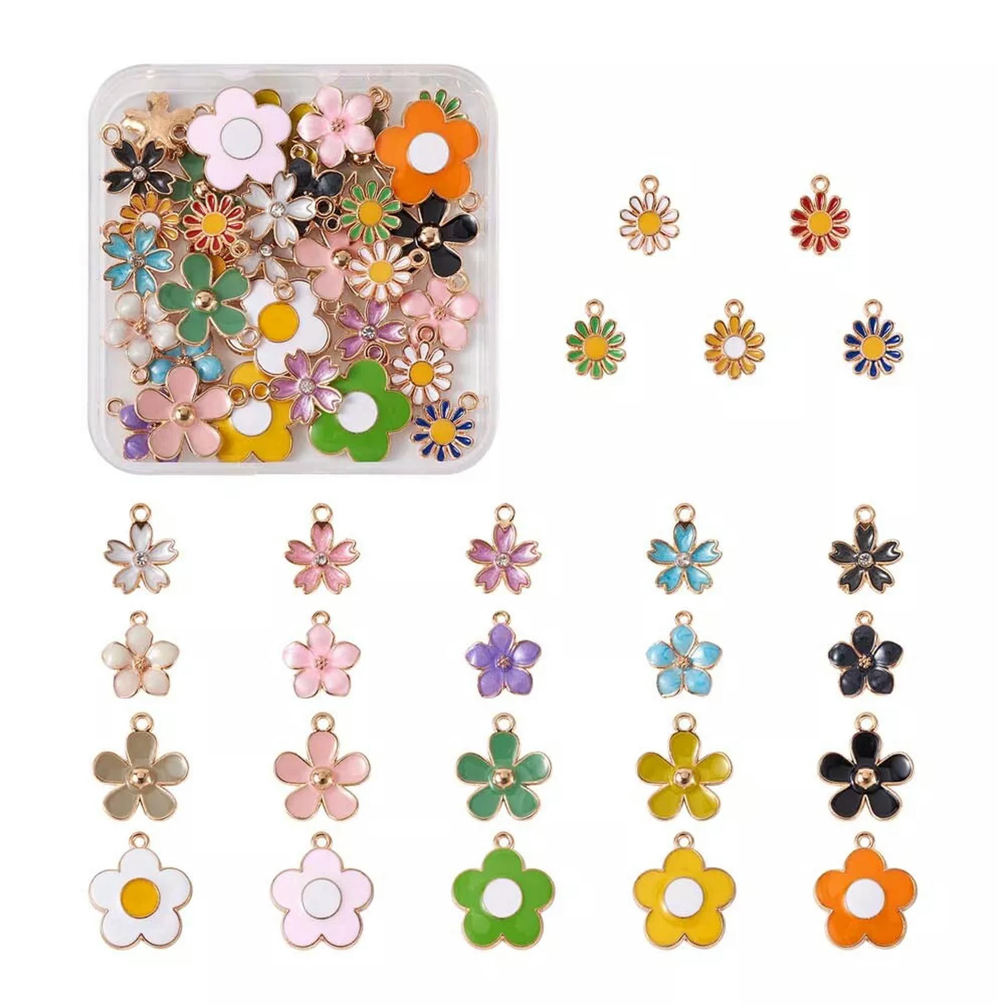 U8MO 50pcs Alloy Enamel Metal Daisy Charms Mini Cute Flower Pendants ...
