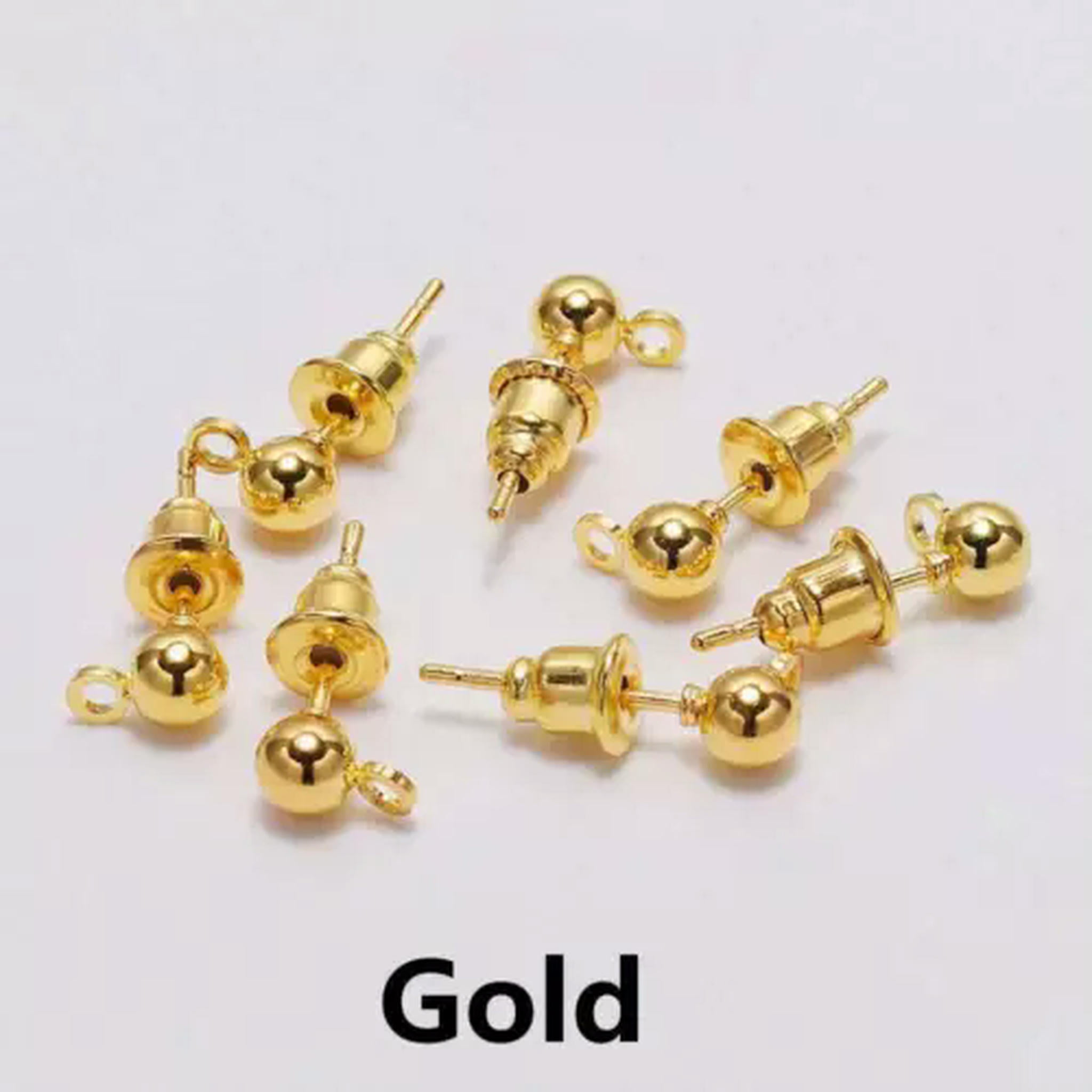 U8MO 50pcs Metal Ball Earring Post & Ear Safety Back Stopper Findings ...