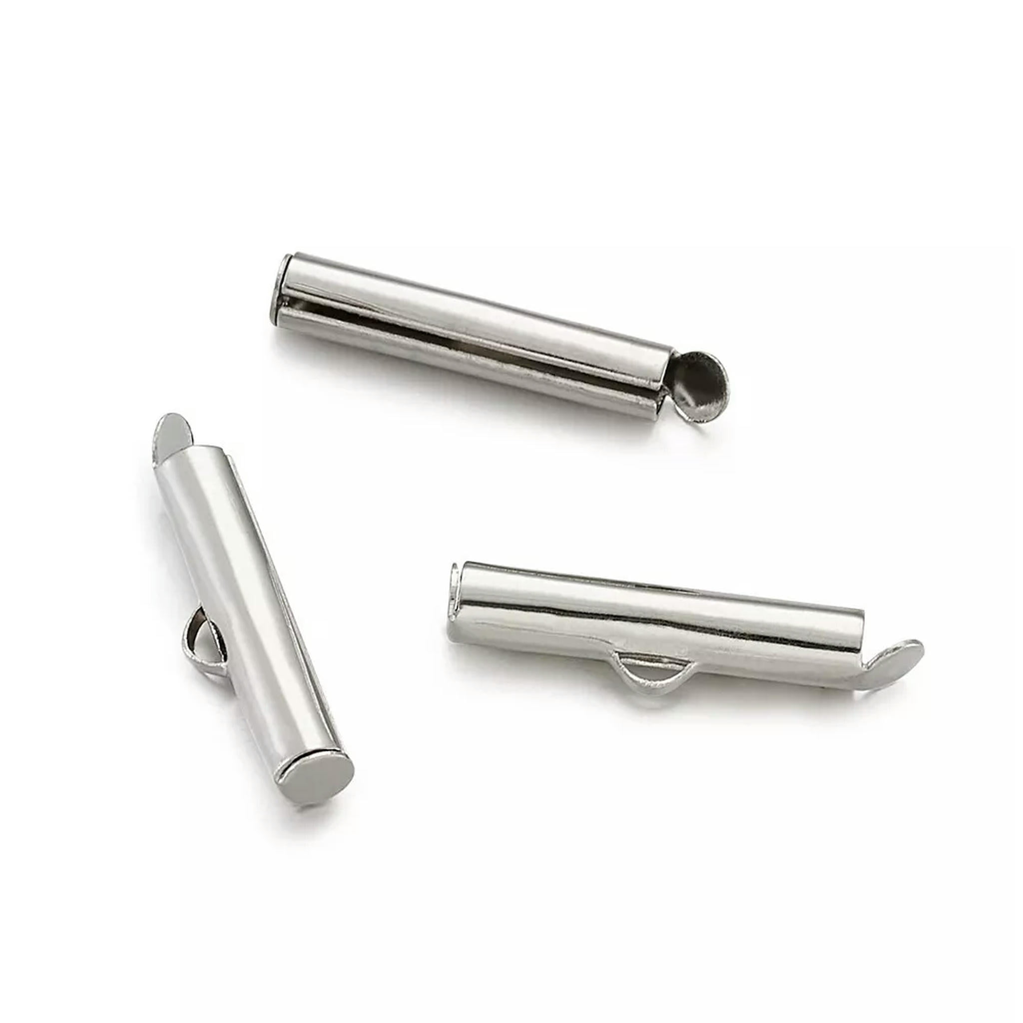 U8MO 50pcs Platinum Iron Slide On End Clasp Smooth Tubes Slider End ...