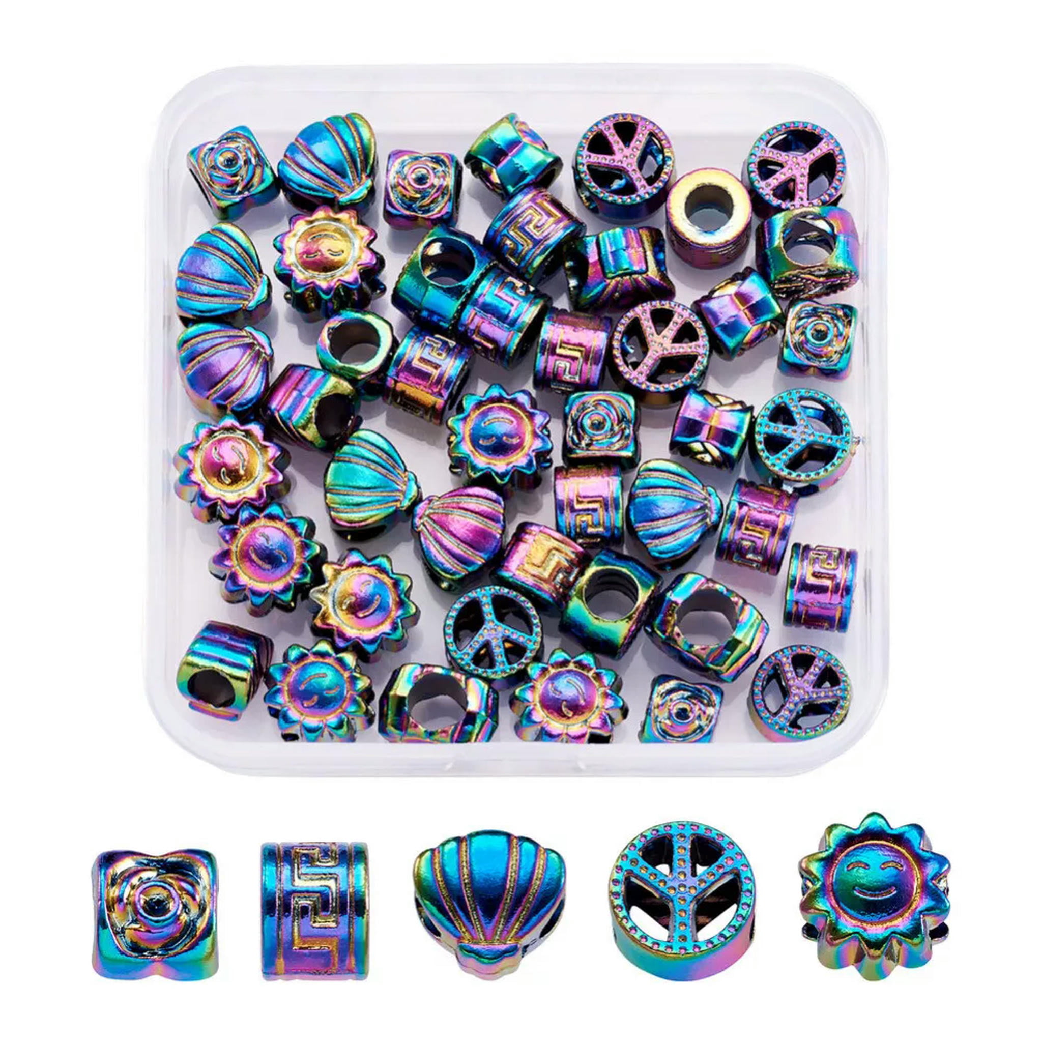 U8MO 50pcs Rainbow Color Alloy European Large Hole Beads Metal Slide ...
