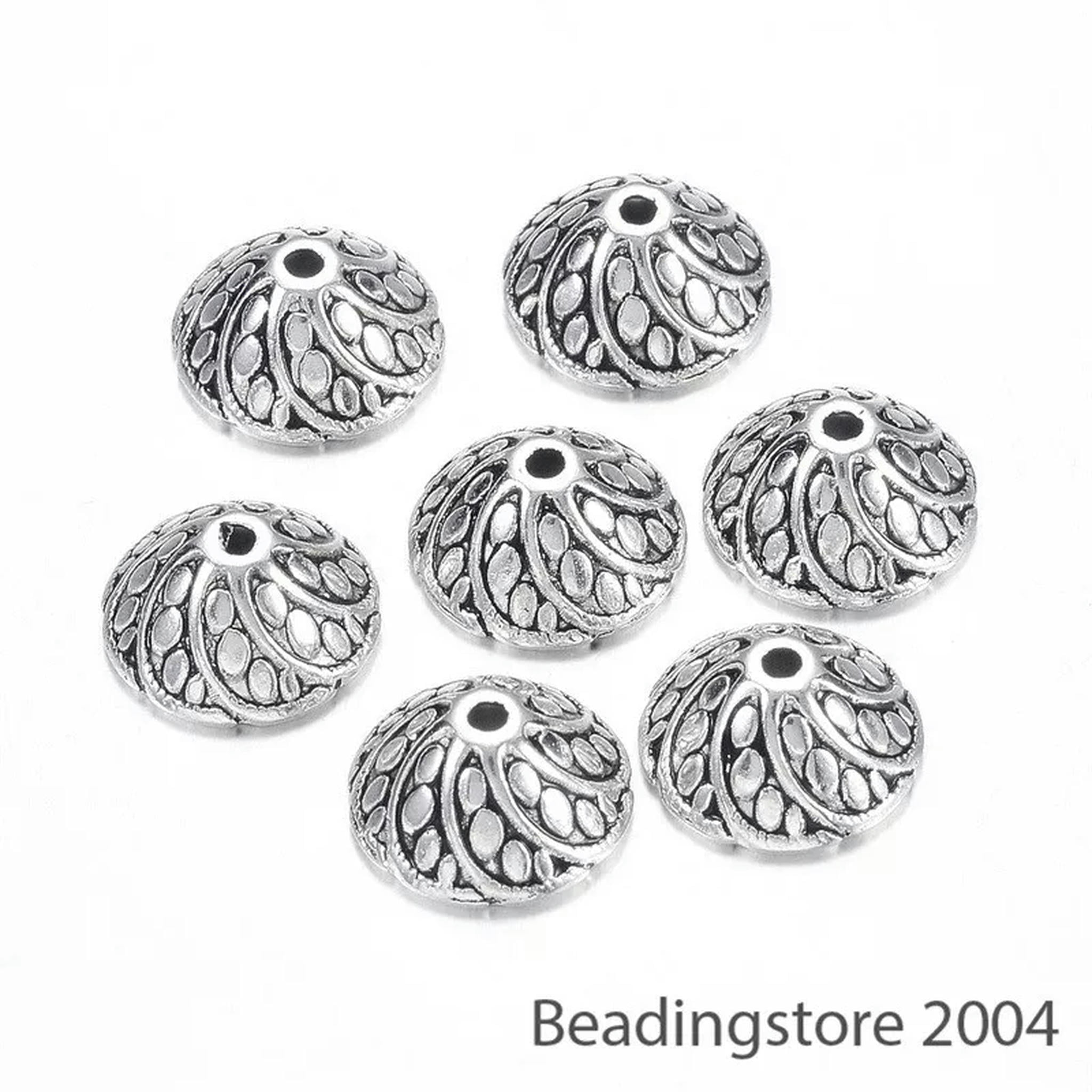 U8MO 50pcs Tibetan Alloy Bead Caps Apetalous Antique Silver Cone ...