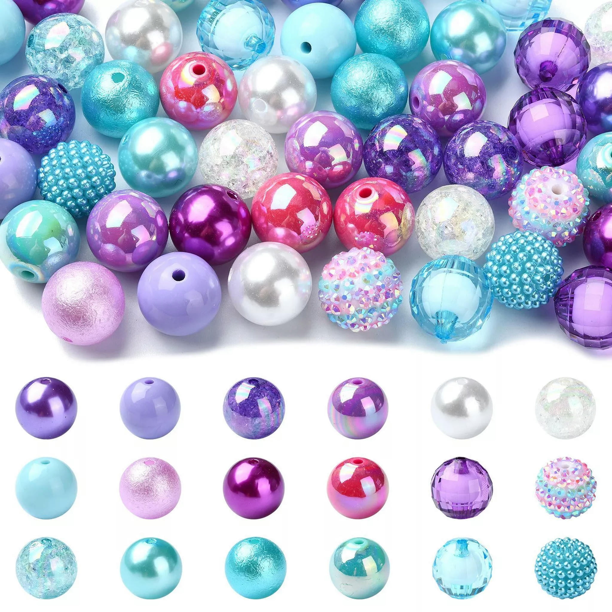 U8MO 50x Acrylic Marine Pearl Crackle Chunky Spacer Beads for DIY ...
