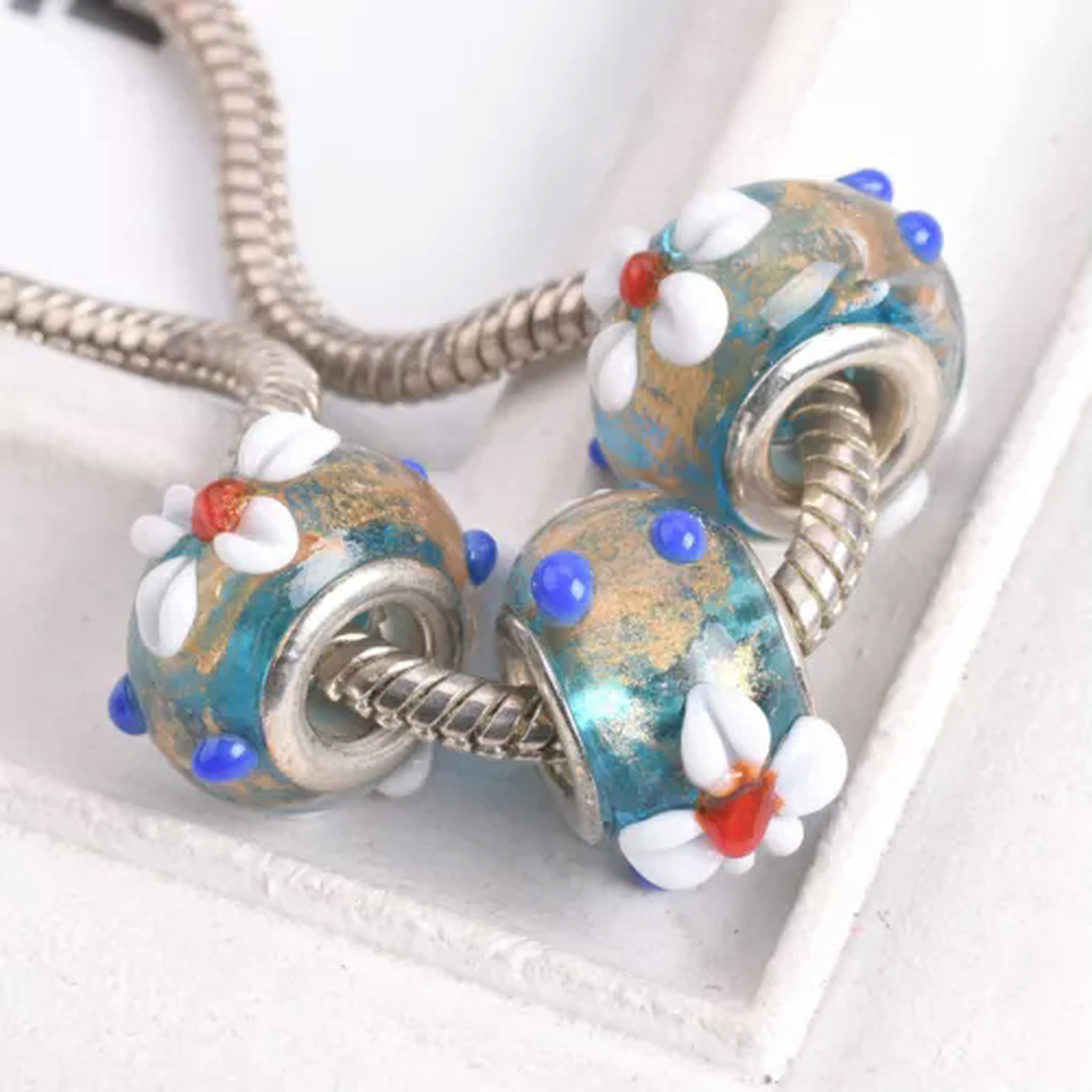 U8MO 5pcs 15x9mm Round Flower Patterns Handmade Murano Lampwork Glass ...