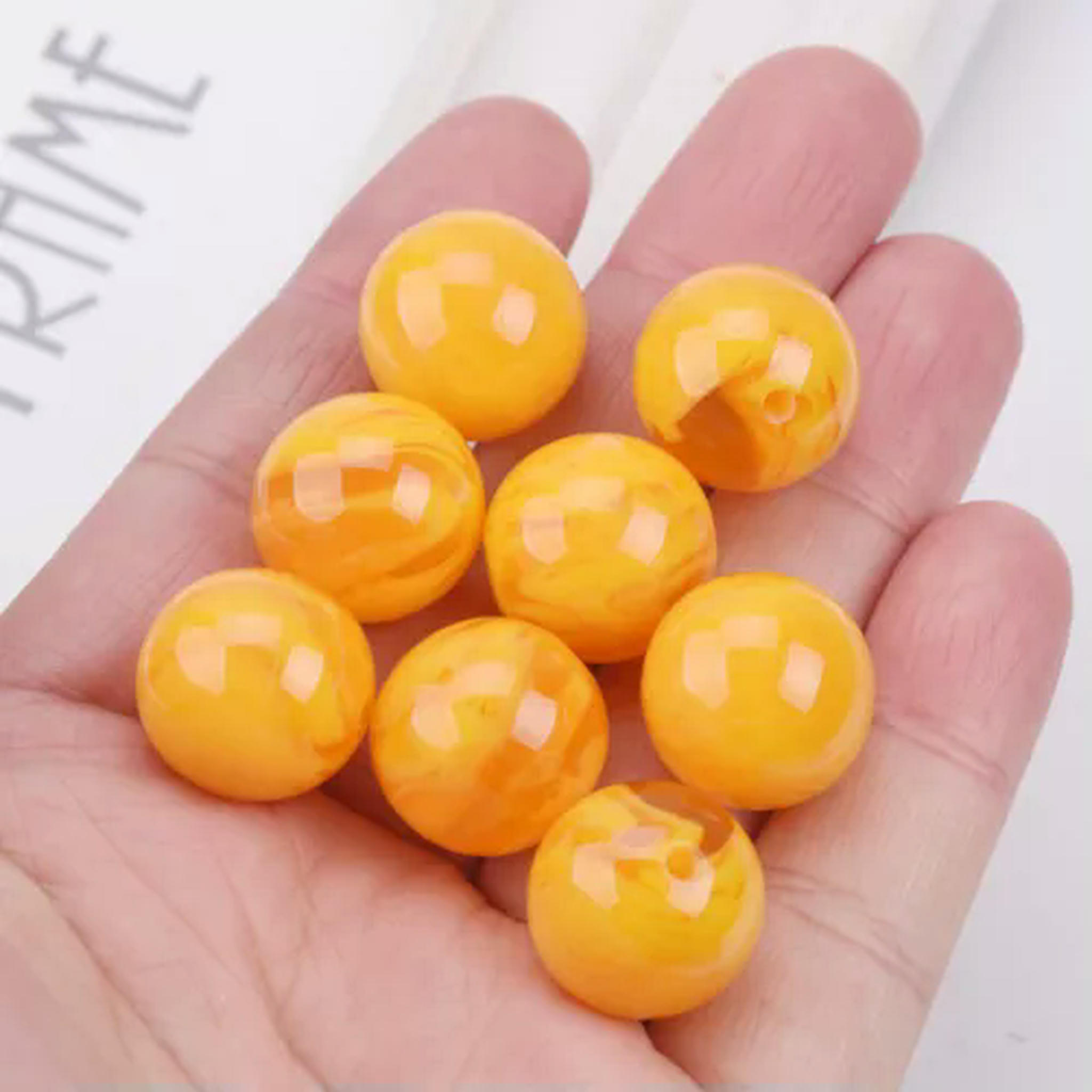 U8MO 6~25mm Antique Round Egg Yolk Artificial Amber Resin Loose Spacer ...