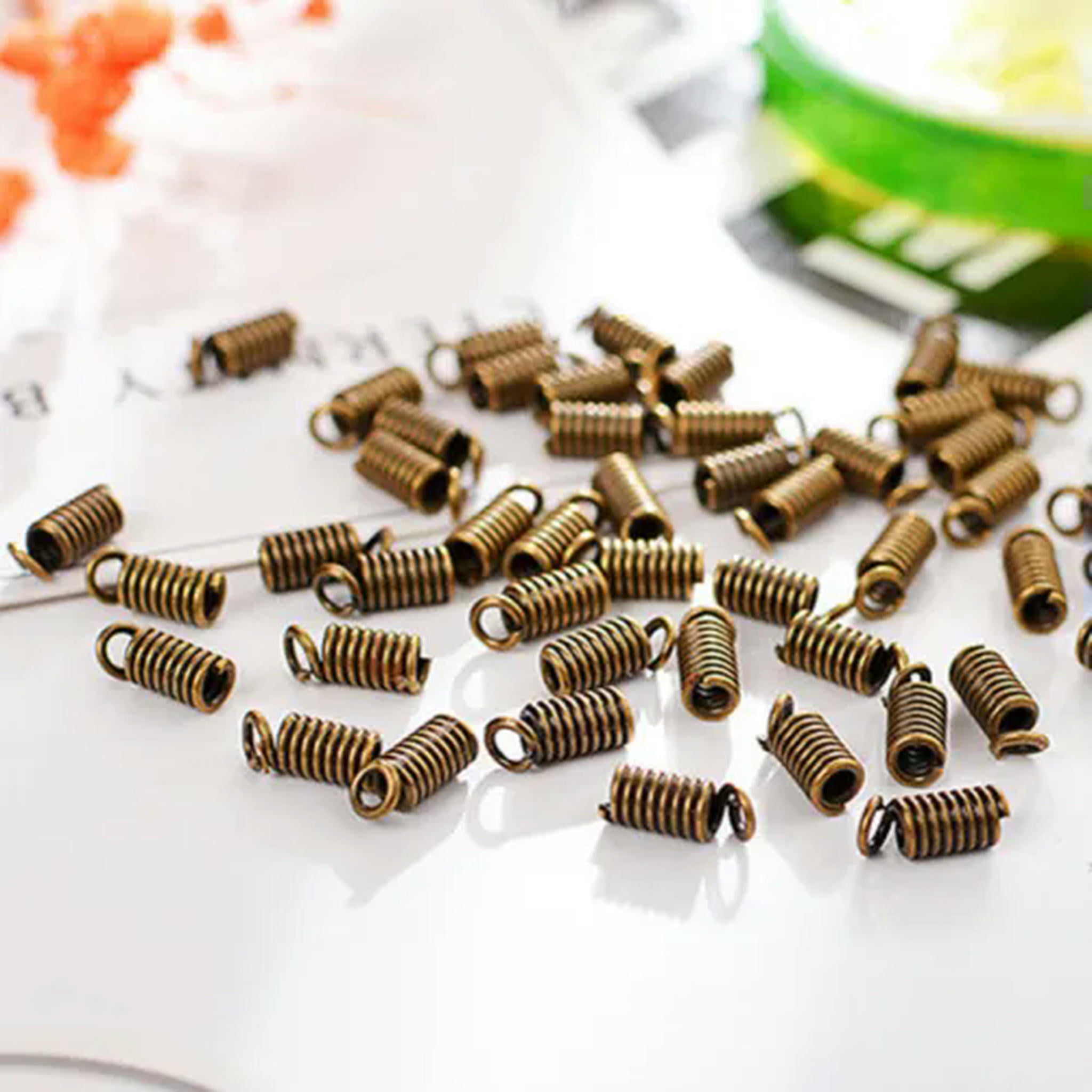 U8MO 6/8/9/10mm 100/200 pcs Metal Spring Crimp Cord End Stop Caps fit ...