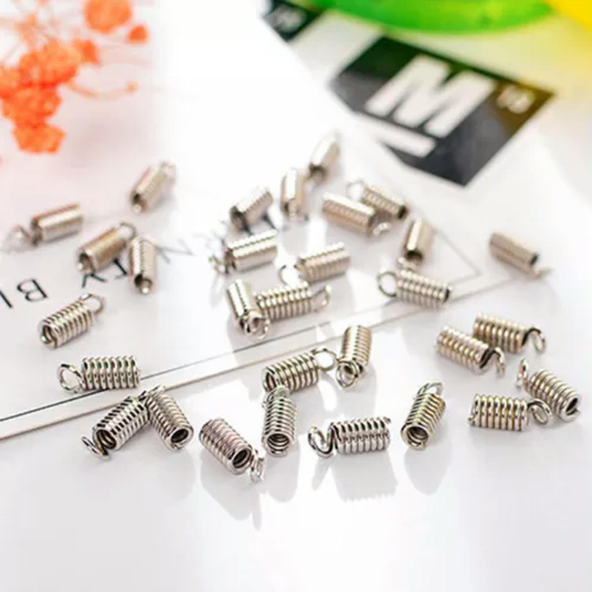 U8MO 6/8/9/10mm 100/200 pcs Metal Spring Crimp Cord End Stop Caps fit ...