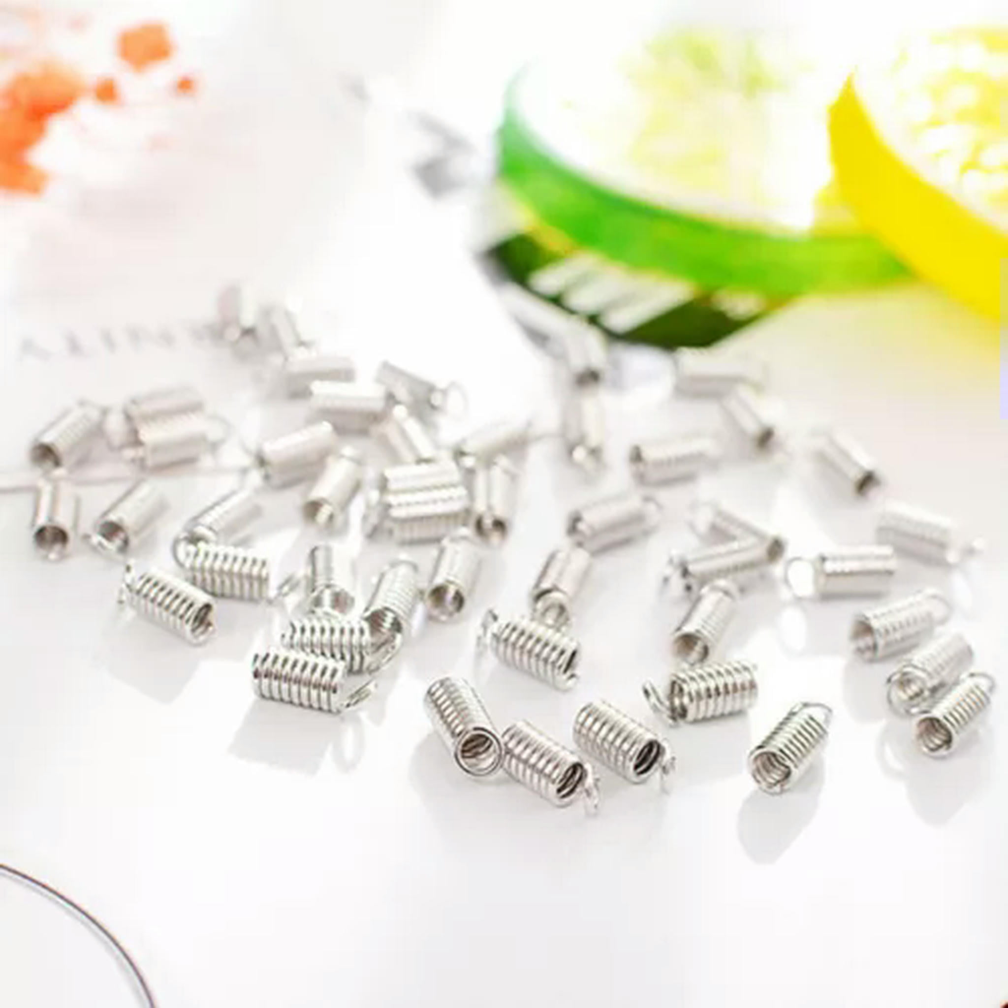 U8MO 6/8/9/10mm 100/200 pcs Metal Spring Crimp Cord End Stop Caps fit ...