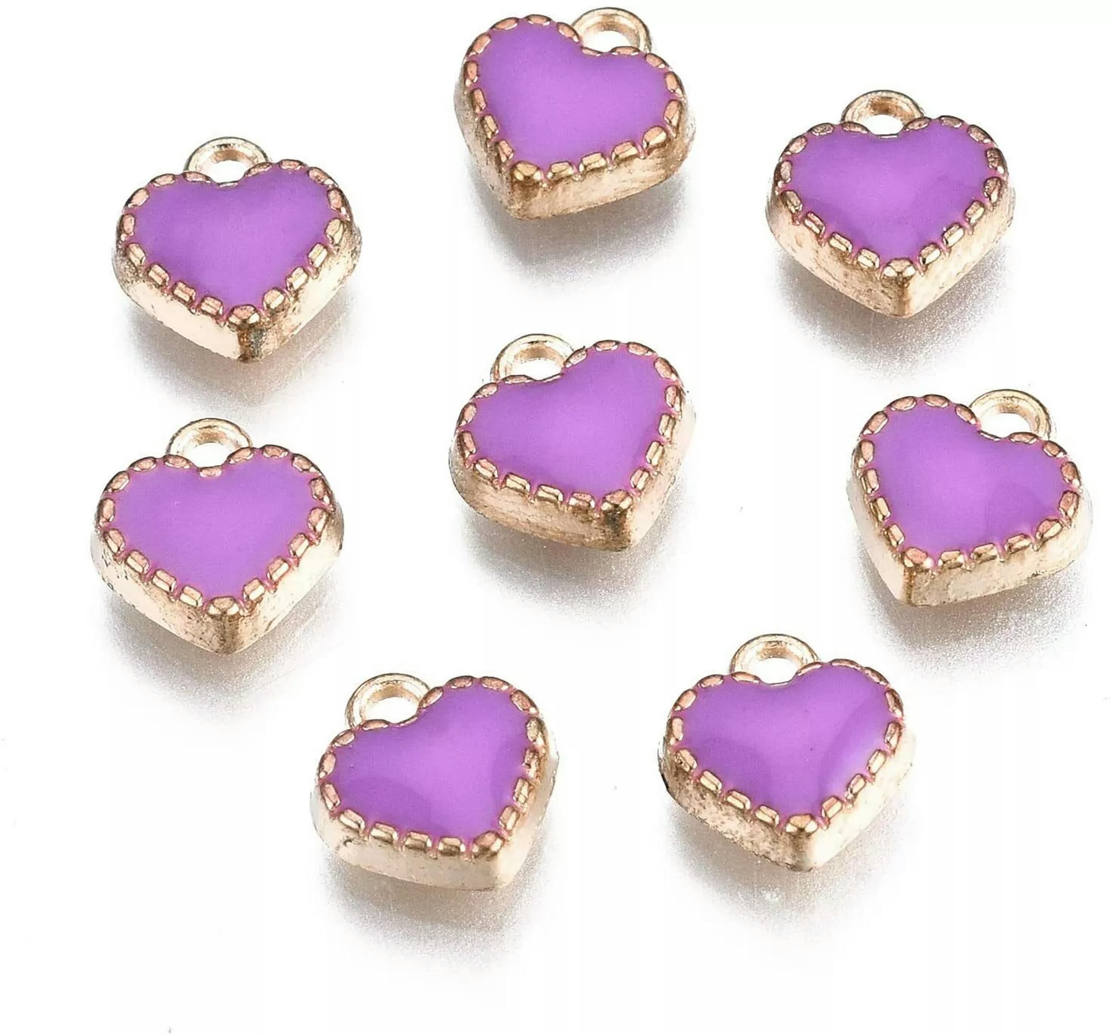 U8MO 6 Tiny Heart Charms Enamel Gold Purple Love Findings Dangles ...