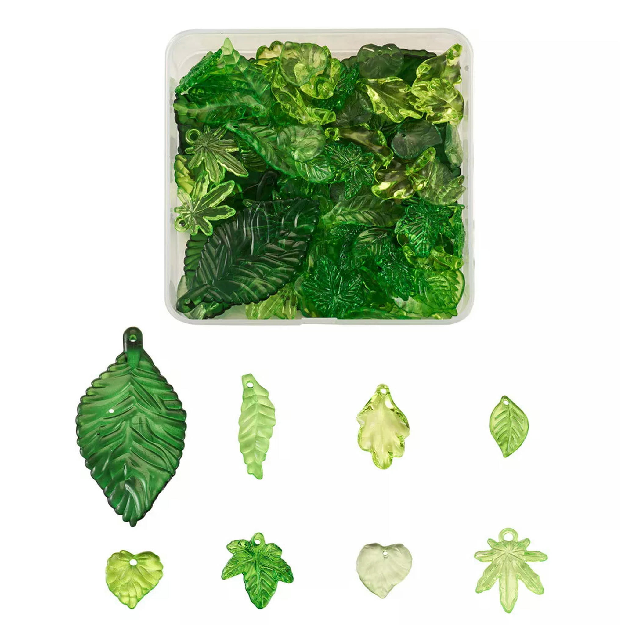 U8MO 96pcs Green Leaf Acrylic & Plastic Pendants Dangle Charms Hang ...