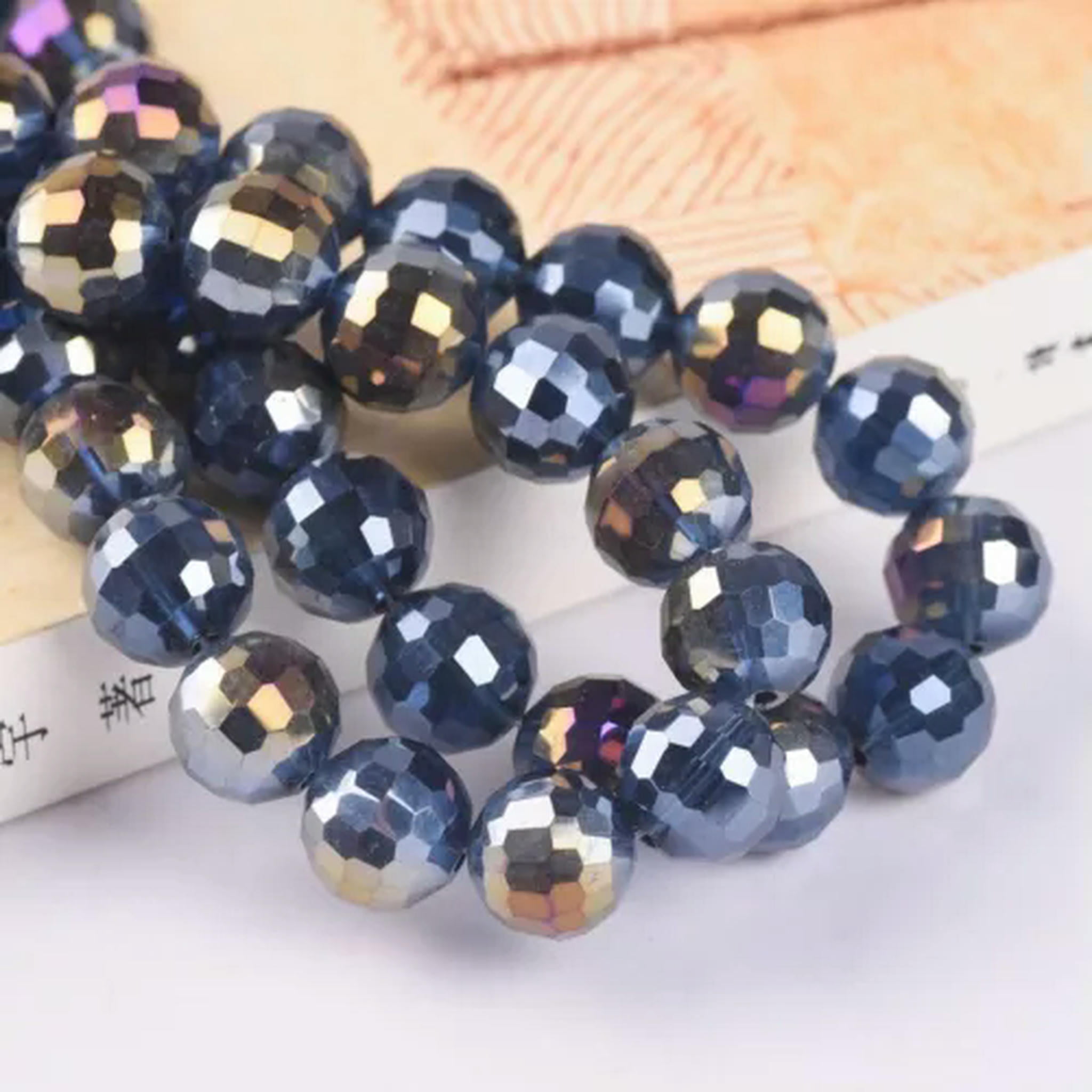 U8MO AB Plated Round Disco Ball 6mm 8mm 10mm 12mm 96 Facets Crystal Glass Loose Beads-Ink Blue ...