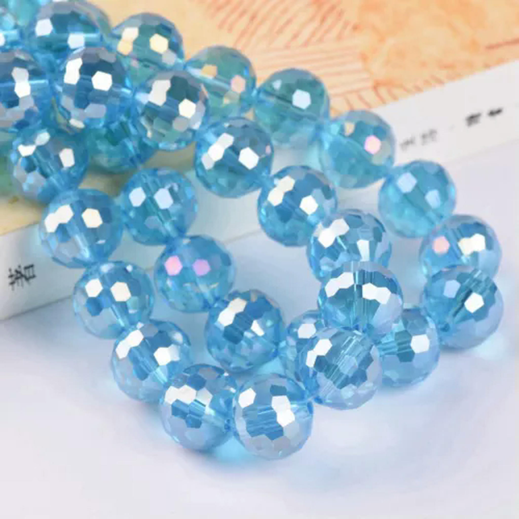U8MO AB Plated Round Disco Ball 6mm 8mm 10mm 12mm 96 Facets Crystal Glass Loose Beads-Lake Blue ...