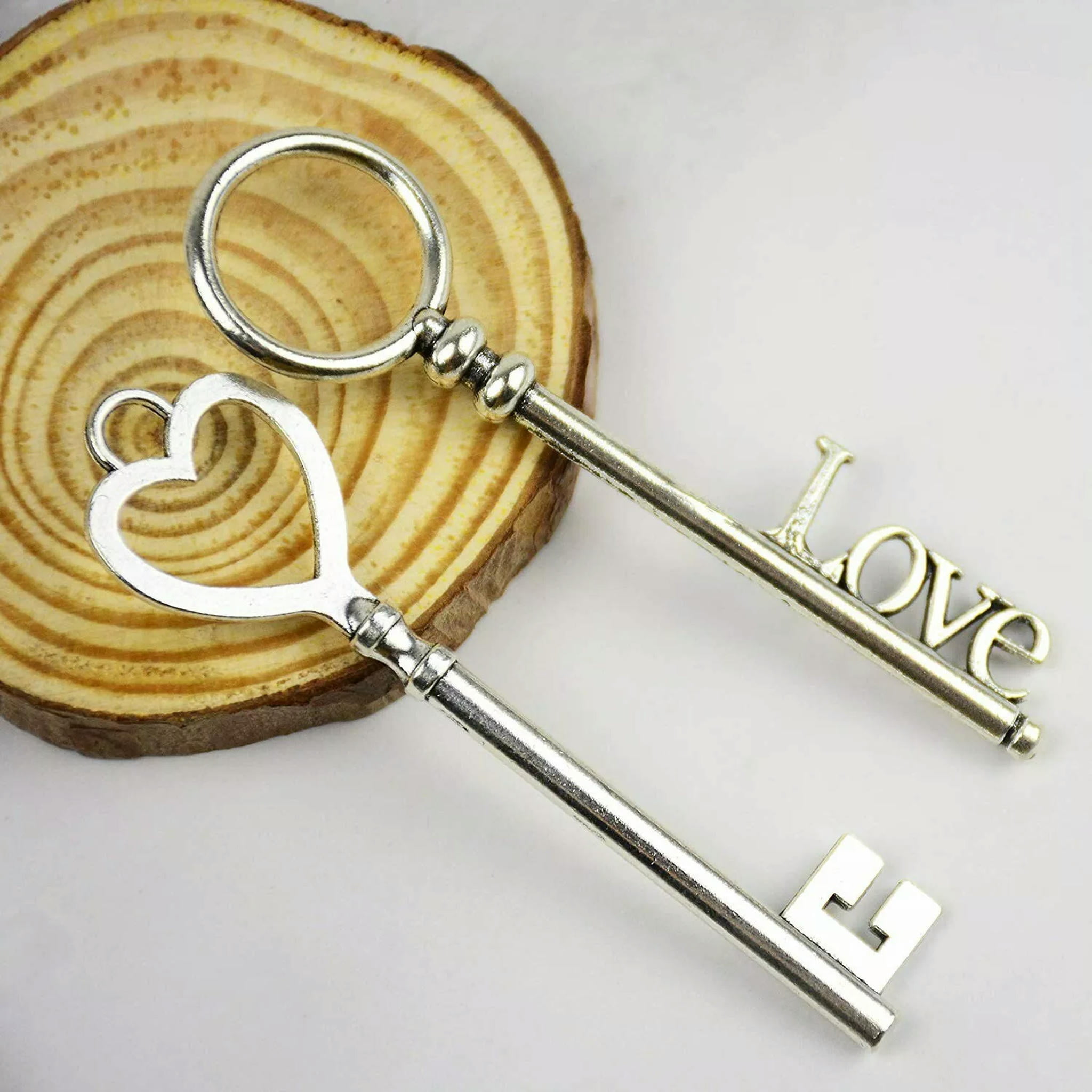 U8MO Big Heart Skeleton Keys Antiqued Silver Large 84mm Love Wedding ...