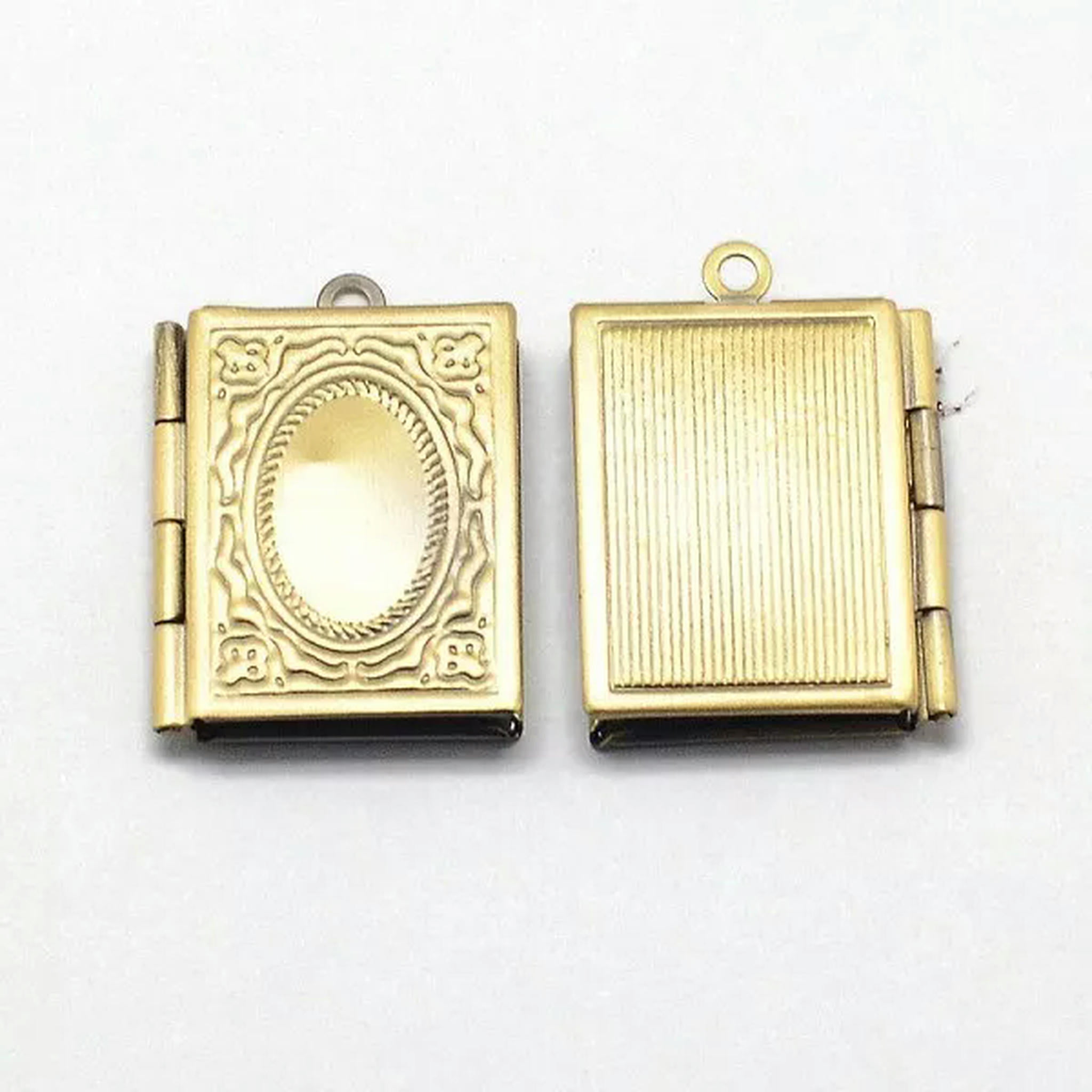 U8MO Book Locket Charm Antiqued Bronze Movable Realistic Frame Jewelry ...