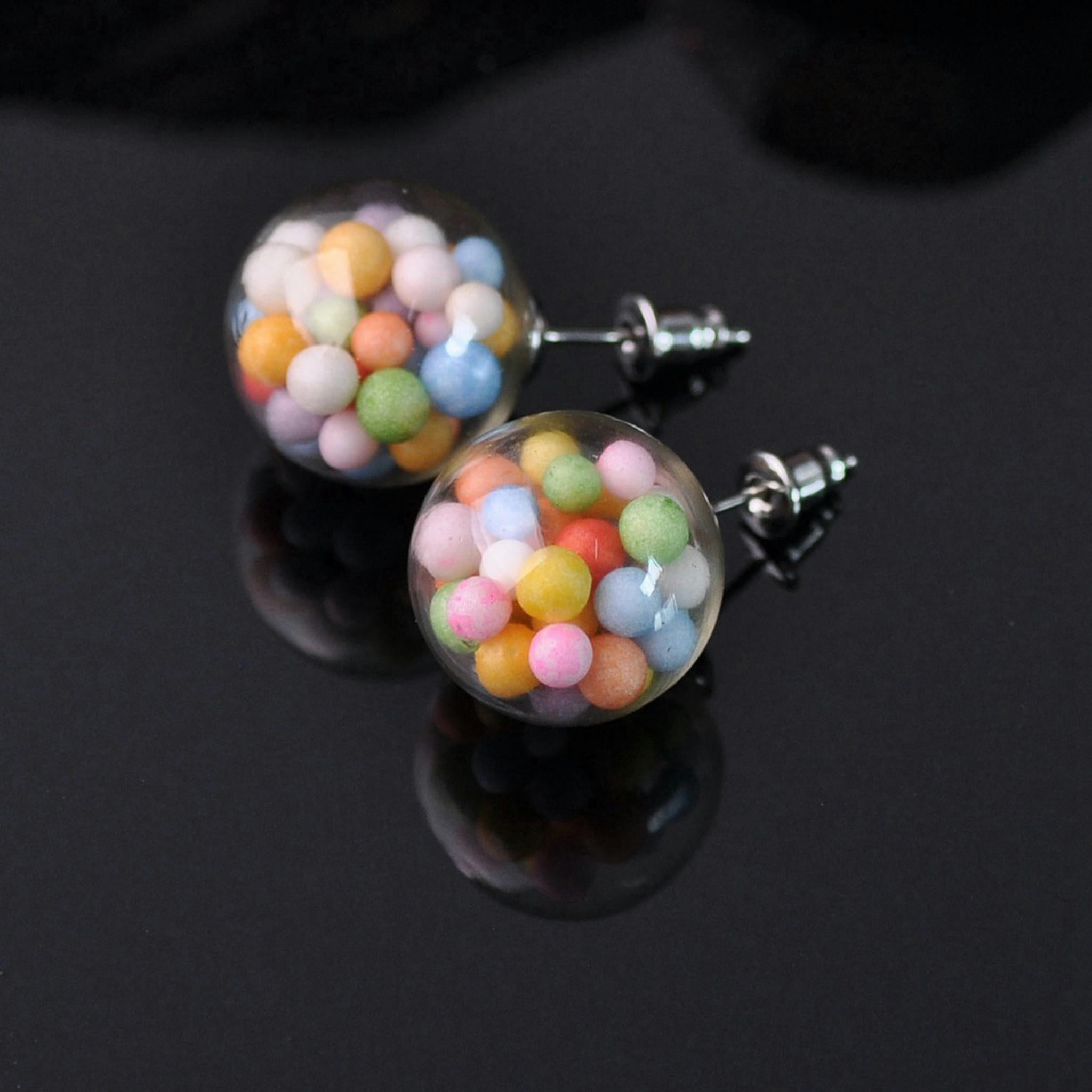 U8MO Cute Transparent Bubble Ball Round 15.5mm Ear Studs Earrings For ...