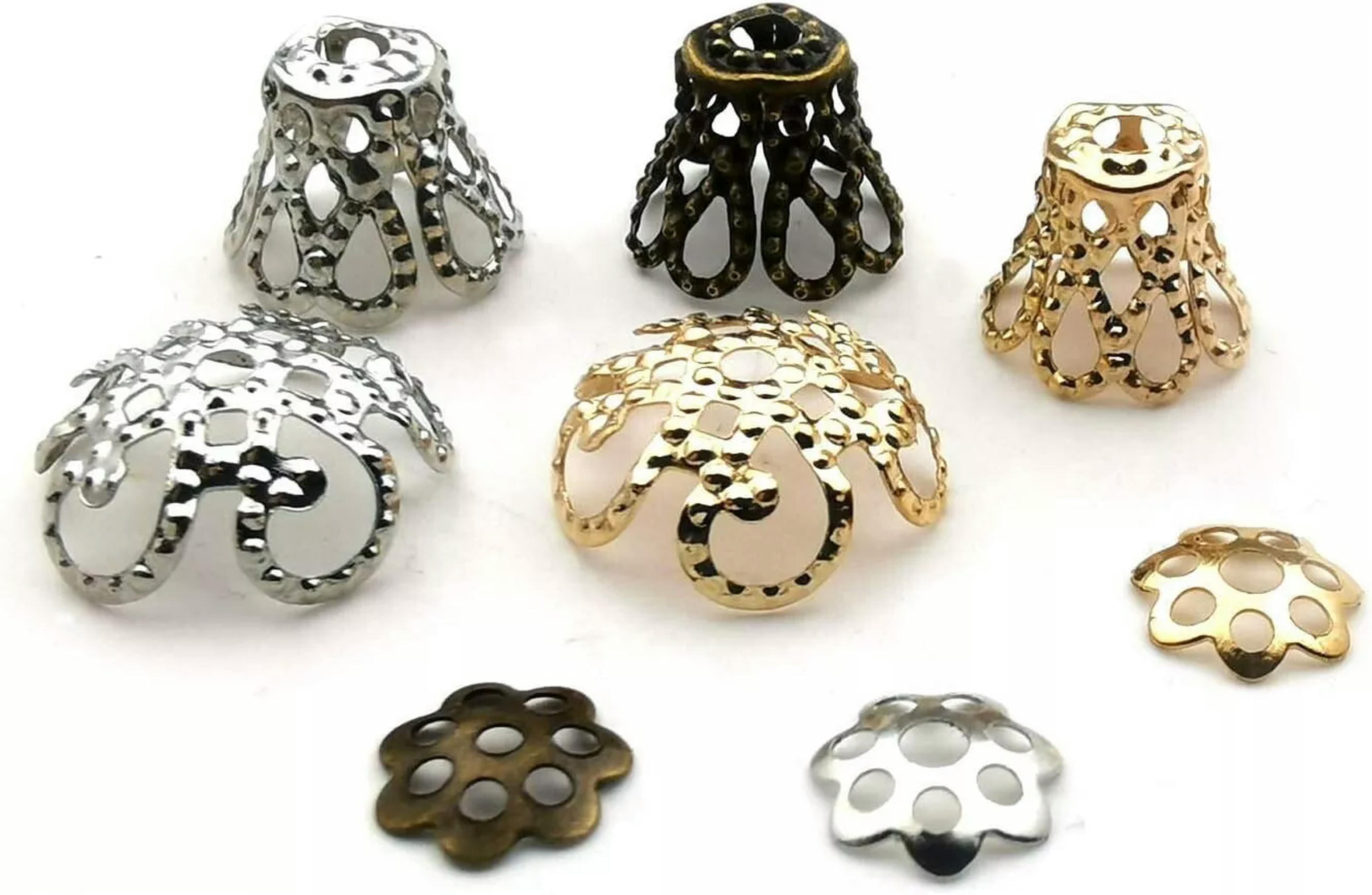 U8MO Mixed Bead Caps Cone Bead Caps Assorted Lot Filigree Silver Gold ...