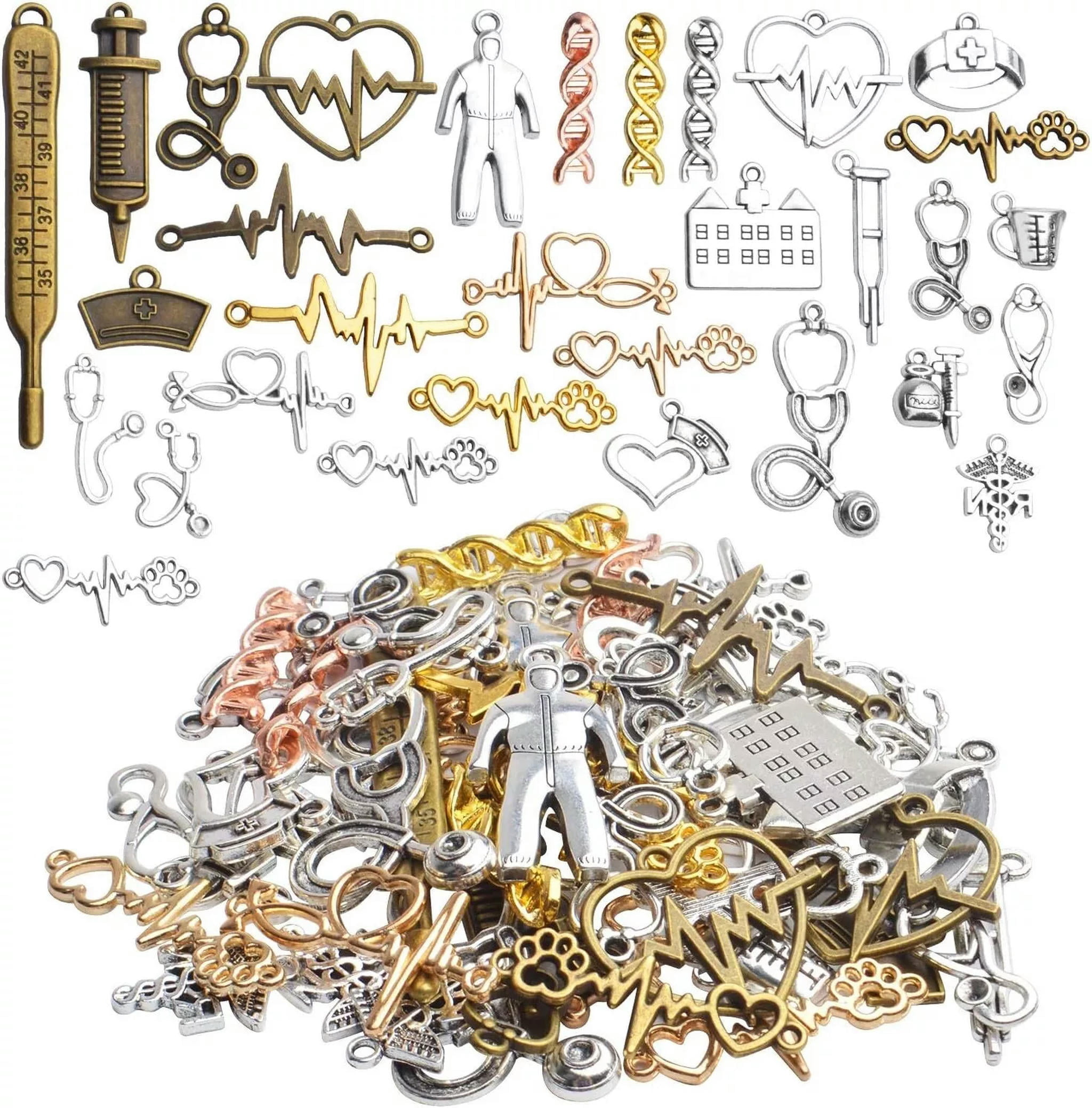 U8MO Nurse Charms Doctor Pendants Bulk Antiqued Silver Assorted Medical ...