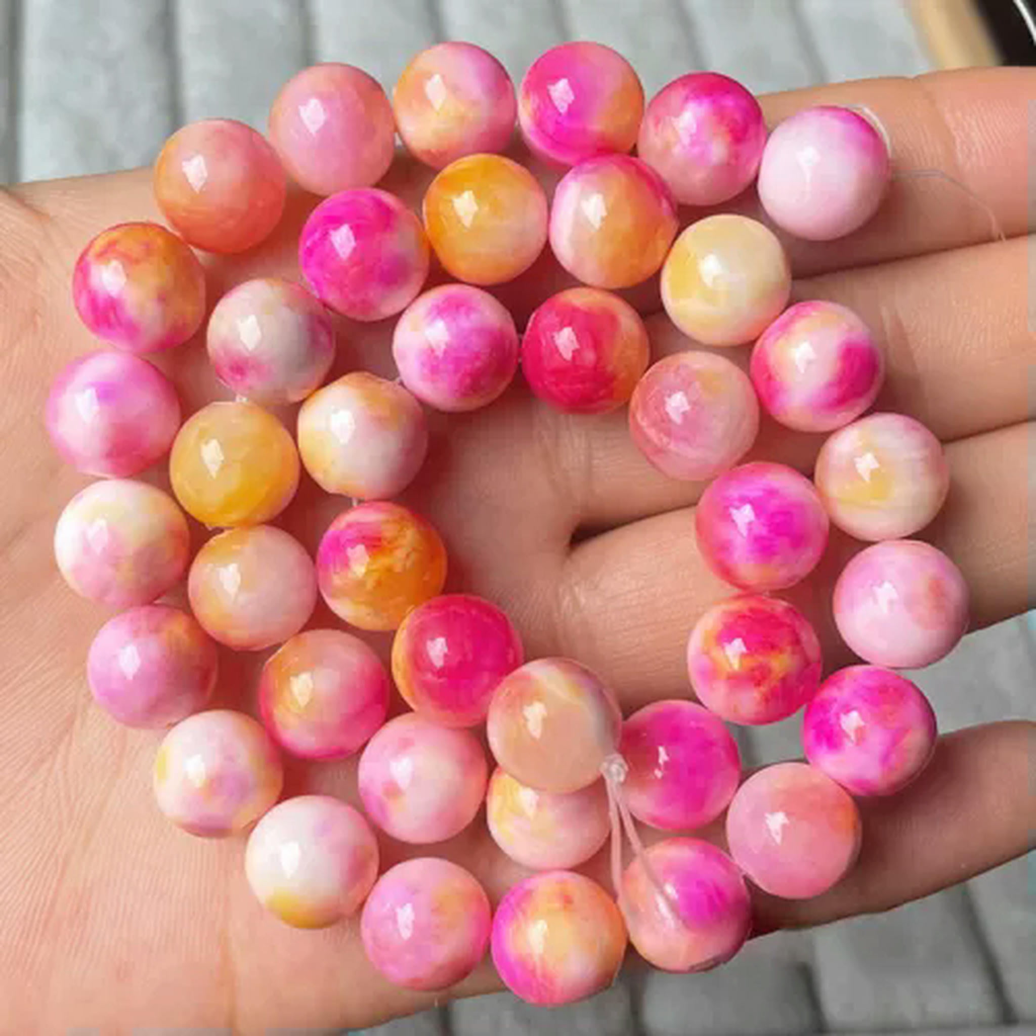 U8MO Round Colorful Jade 6mm 8mm 10mm 12mm Natural Stone Loose Beads For DIY Bracelet-17# Yellow ...