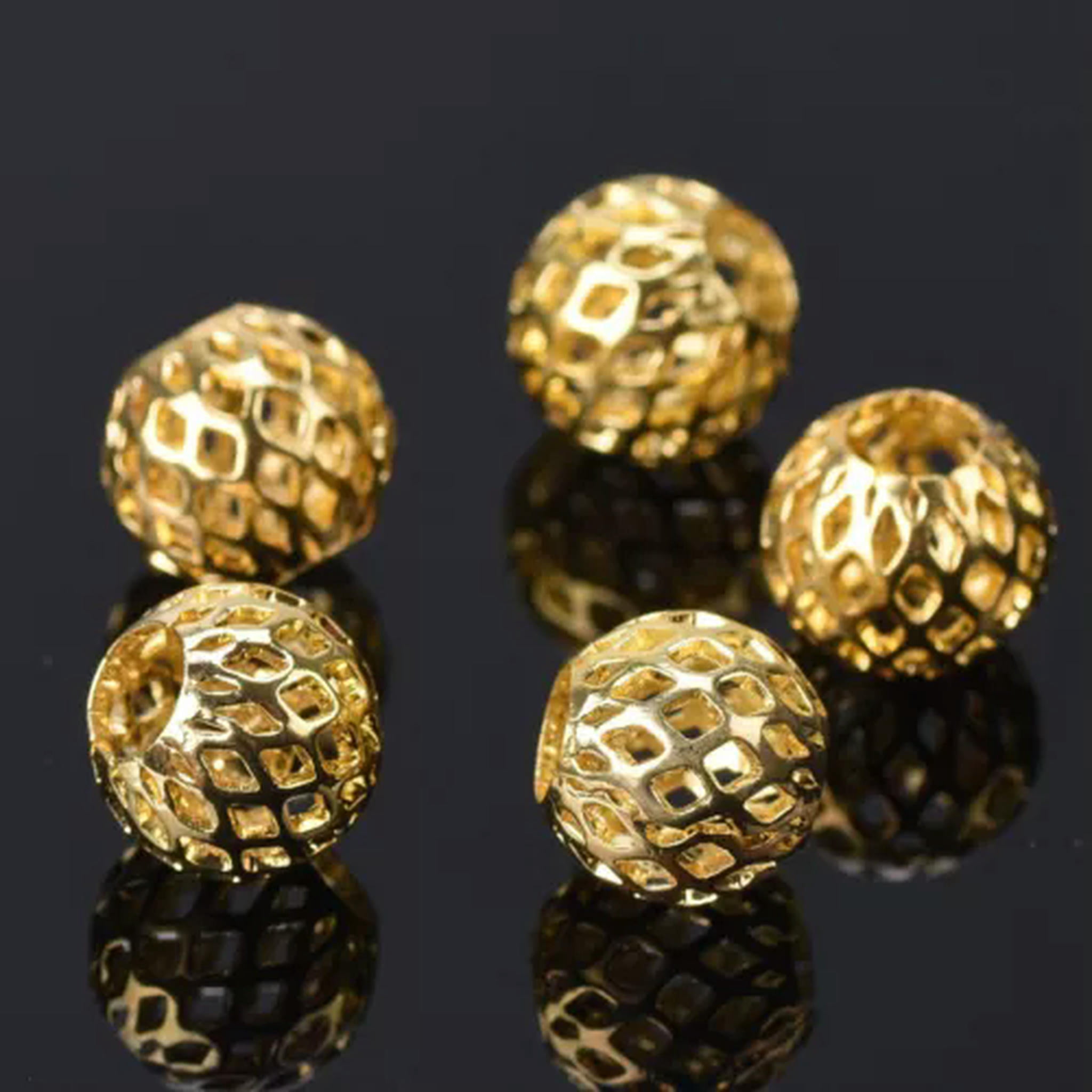 U8MO Round Gold/Silver 8mm 10mm Mesh Hollow Metal Loose Beads Lot for ...