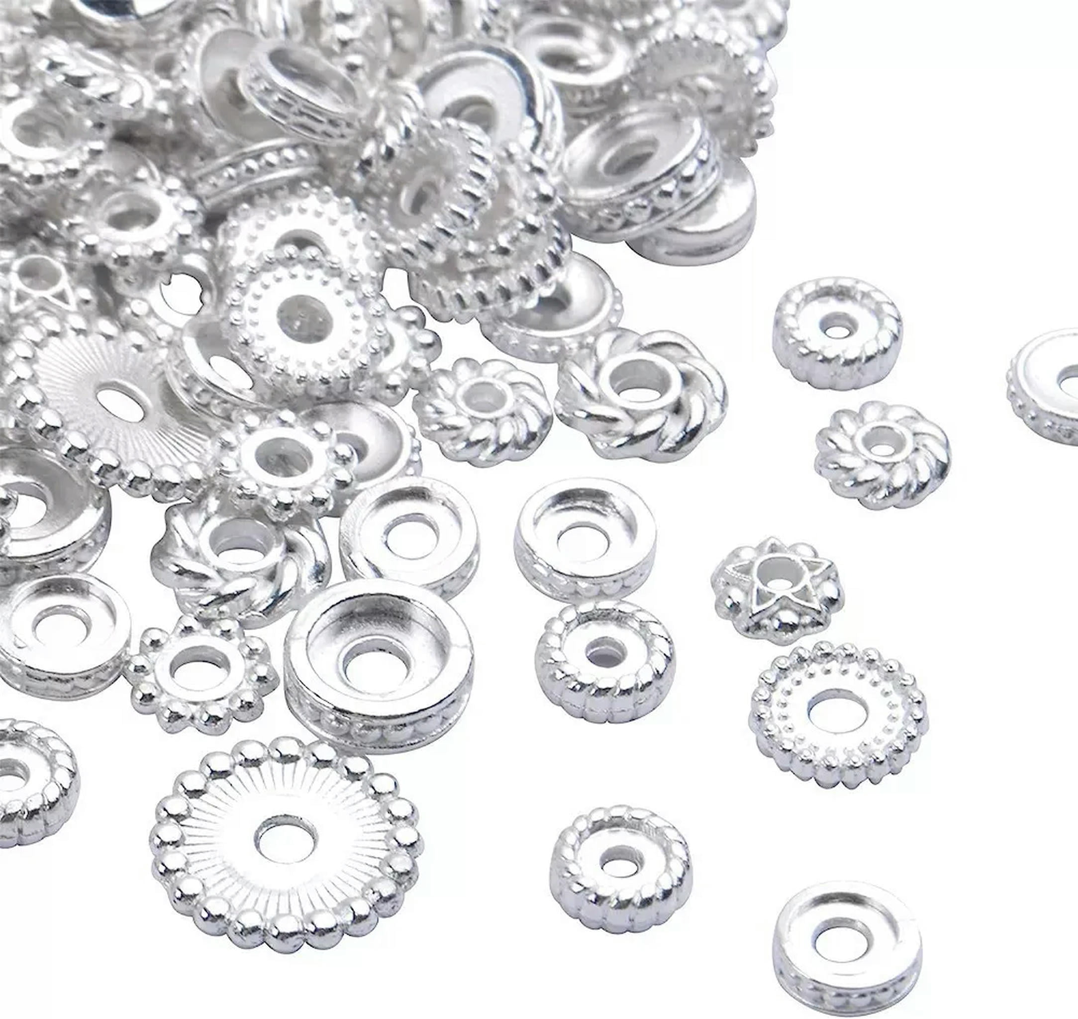 U8MO Spacer Beads Shiny Silver Findings Assorted Lot Jewelry Making Mix ...
