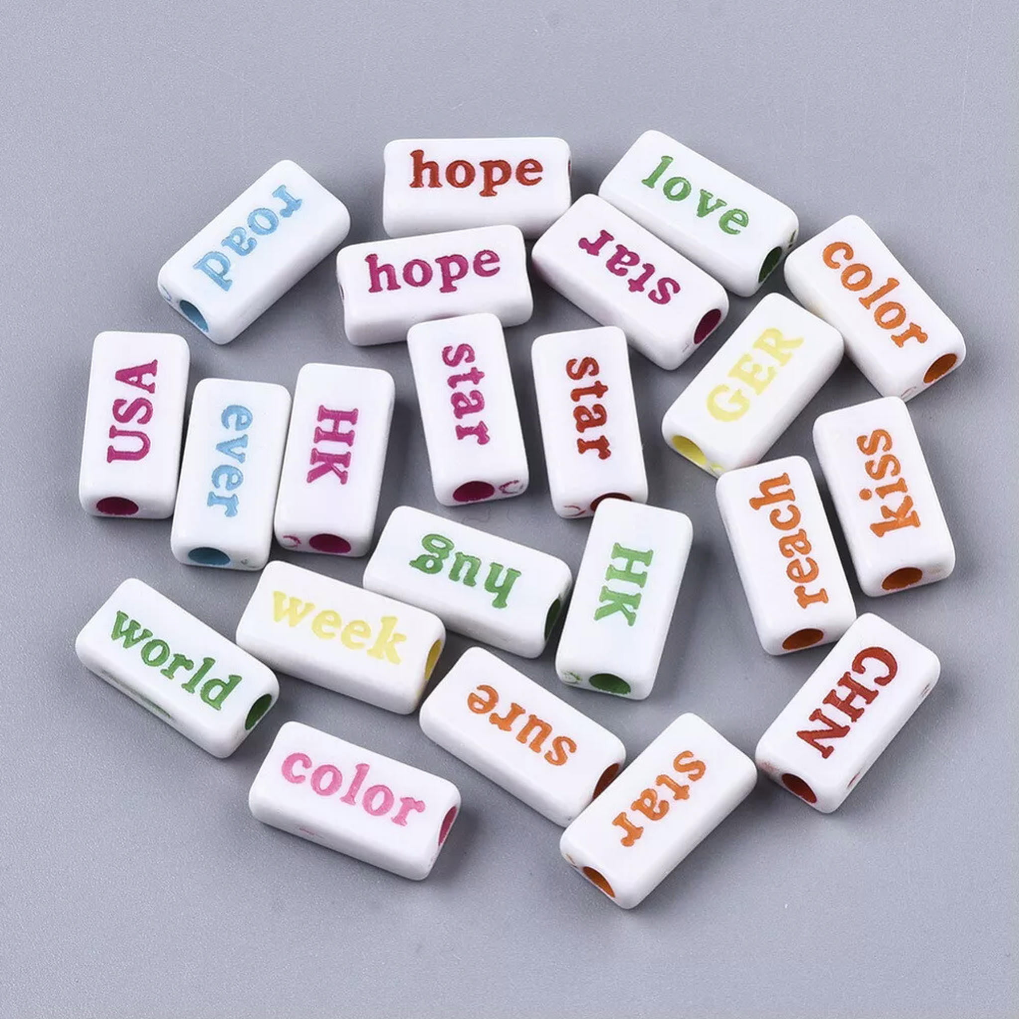 U8MO Word Beads Assorted Lot White Rainbow Acrylic Jewelry Supplies ...
