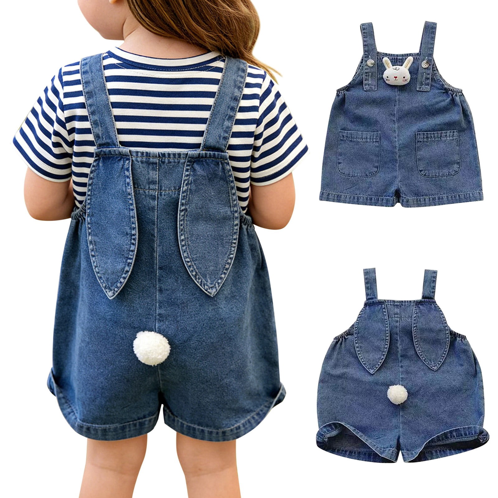 UACY Baby Boy Girl Easter Outfit Cute Denim Overalls Bunny Romper with ...
