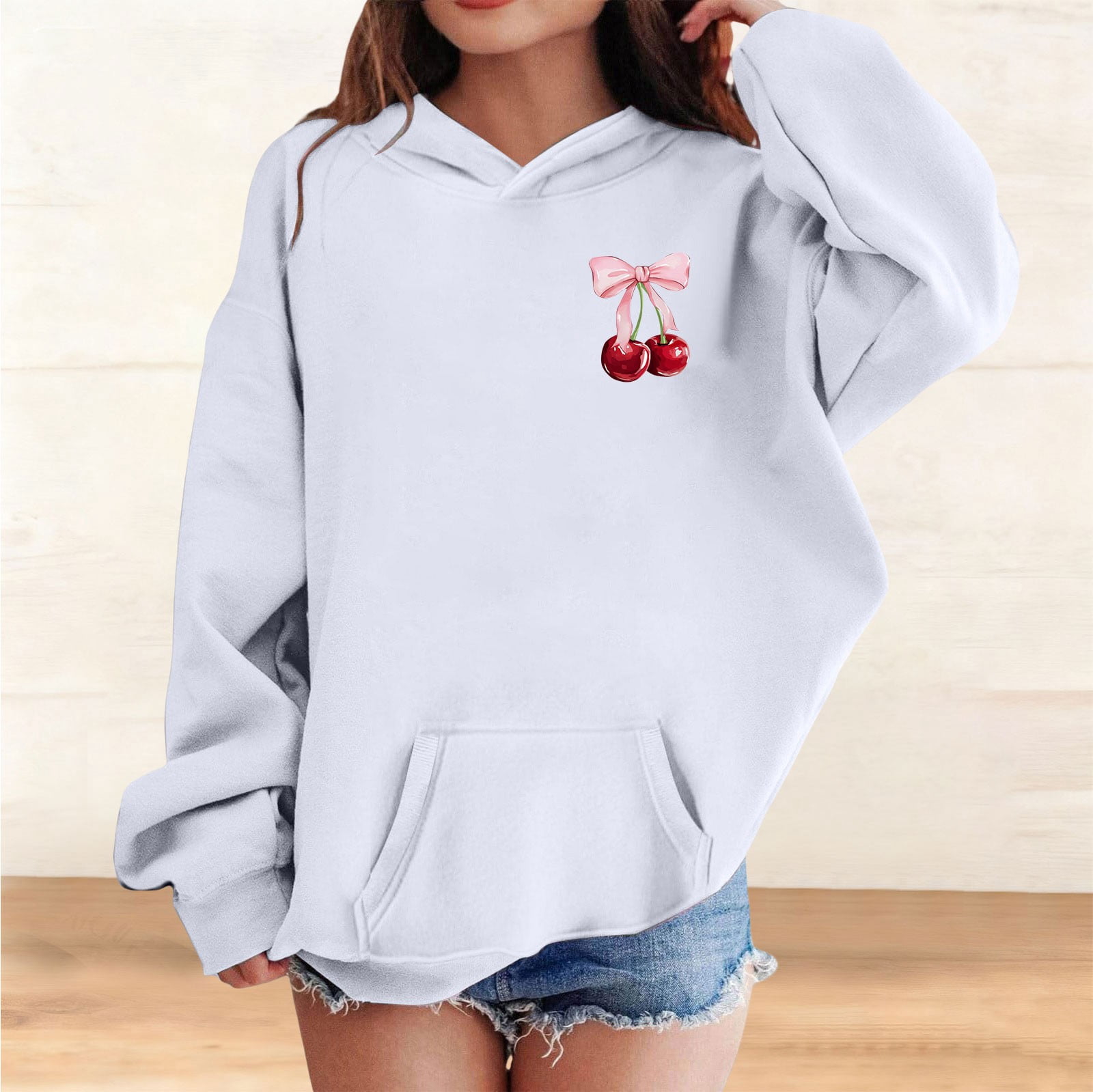 UACY Cute Cherry Hoodie for Girls Bow Graphic Hoodies Kids Long Sleeve ...