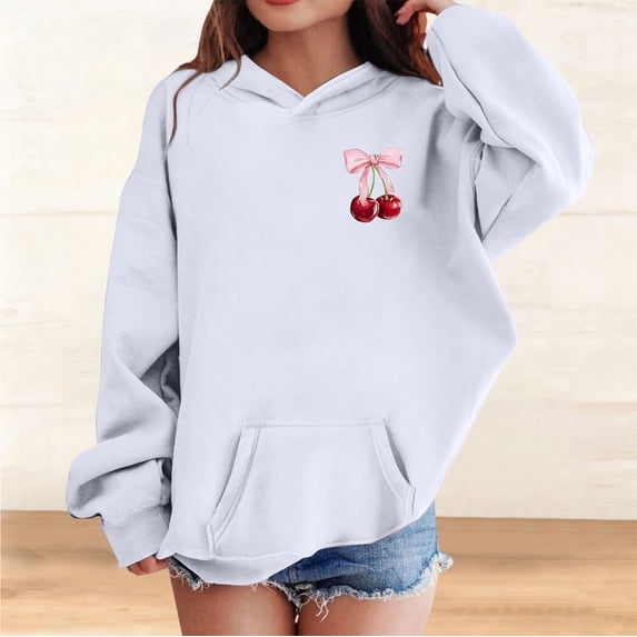 UACY Cute Cherry Hoodie for Girls Bow Graphic Hoodies Kids Long Sleeve ...