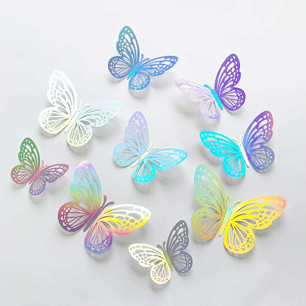 UAEBM 12PCS 3D Colorful Butterflies Decals, Butterflies Paper-Cut Wall ...
