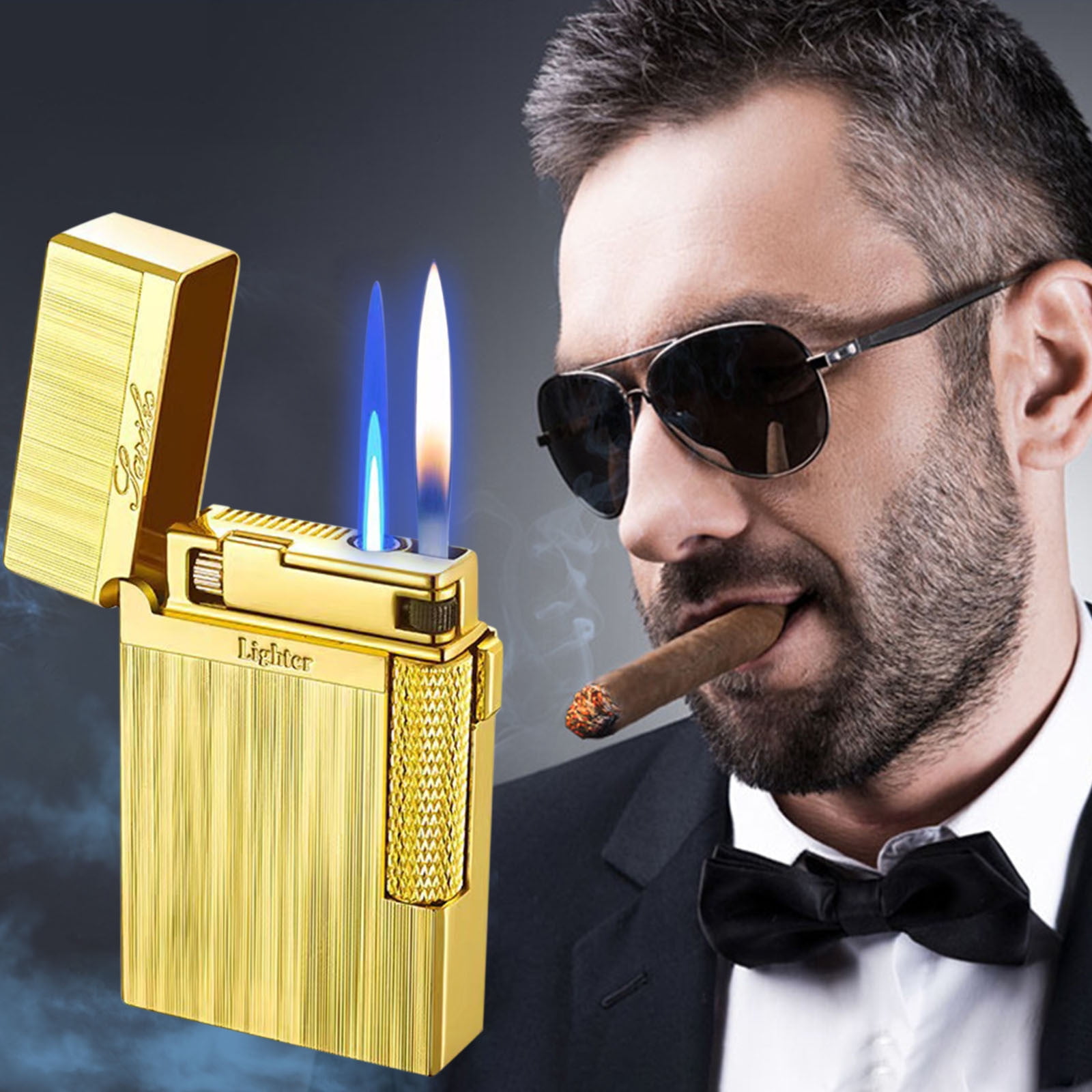 UAEBM Inclined Fire Wheel Lighter with Adjustable Flame, Portable Alloy ...