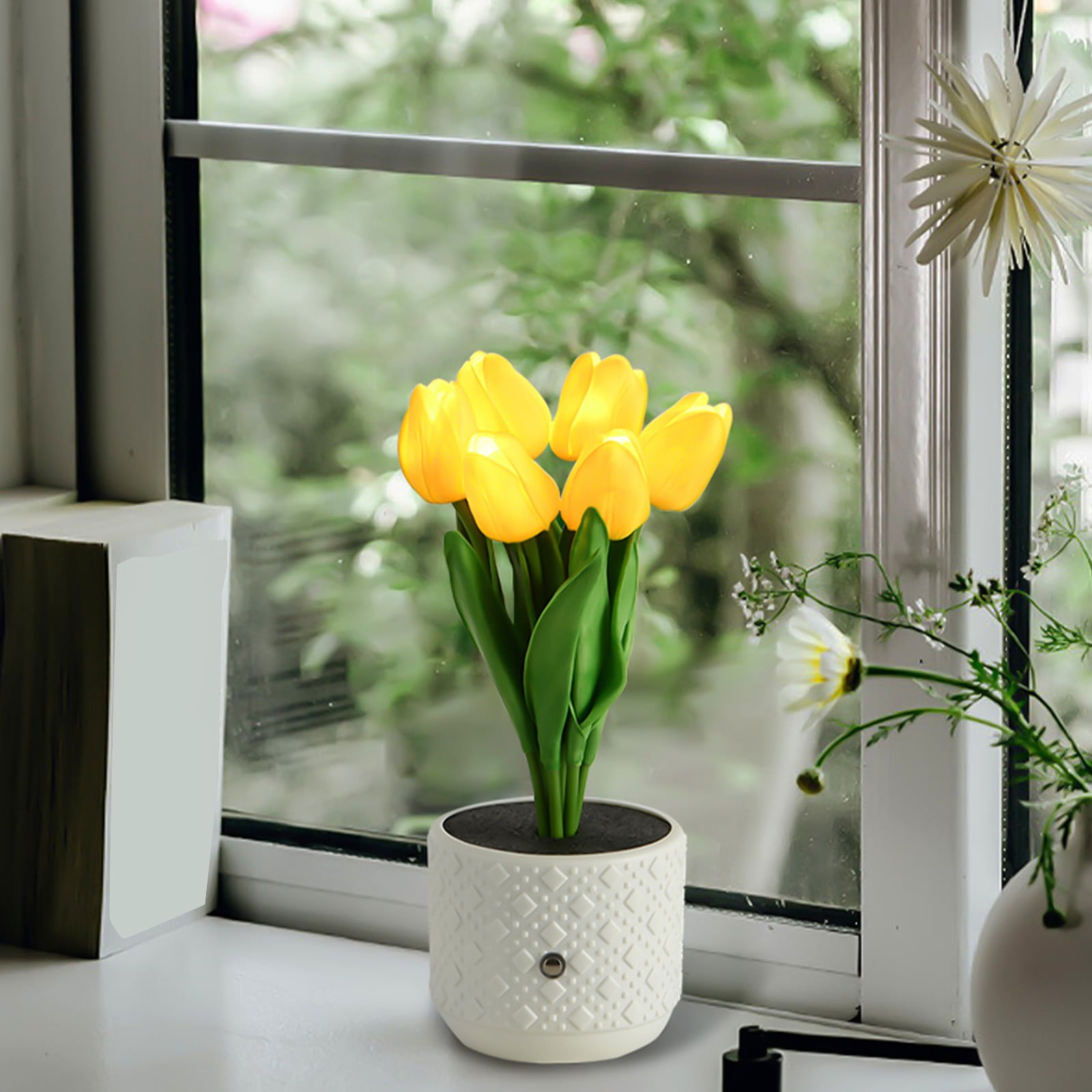 UAEBM LED Desk Lamp with Artificial Flowers, 6-Head Bouquet Night Light ...