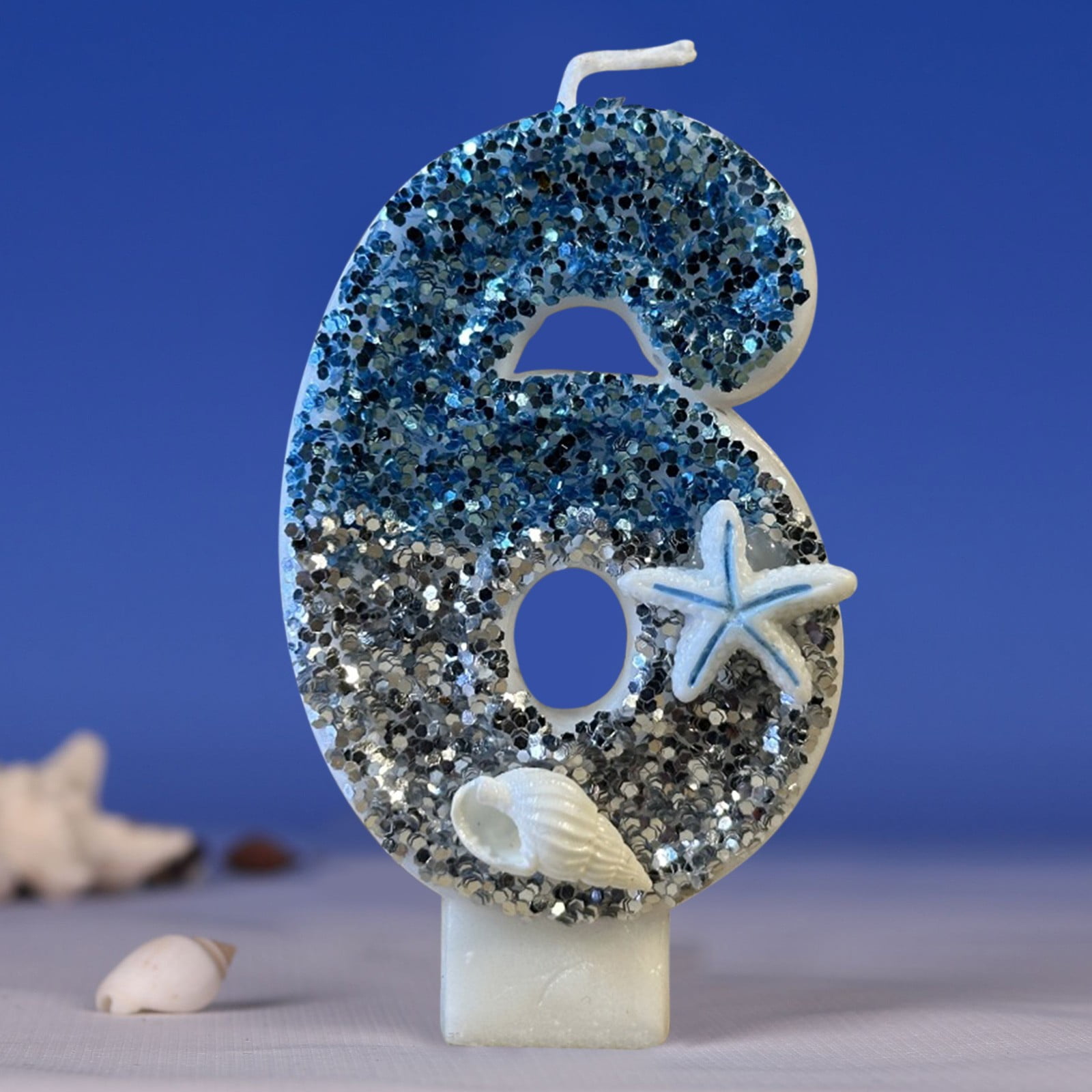 UAEBM Ocean Theme Birthday Cake Candle Decoration, Sparkling Blue ...