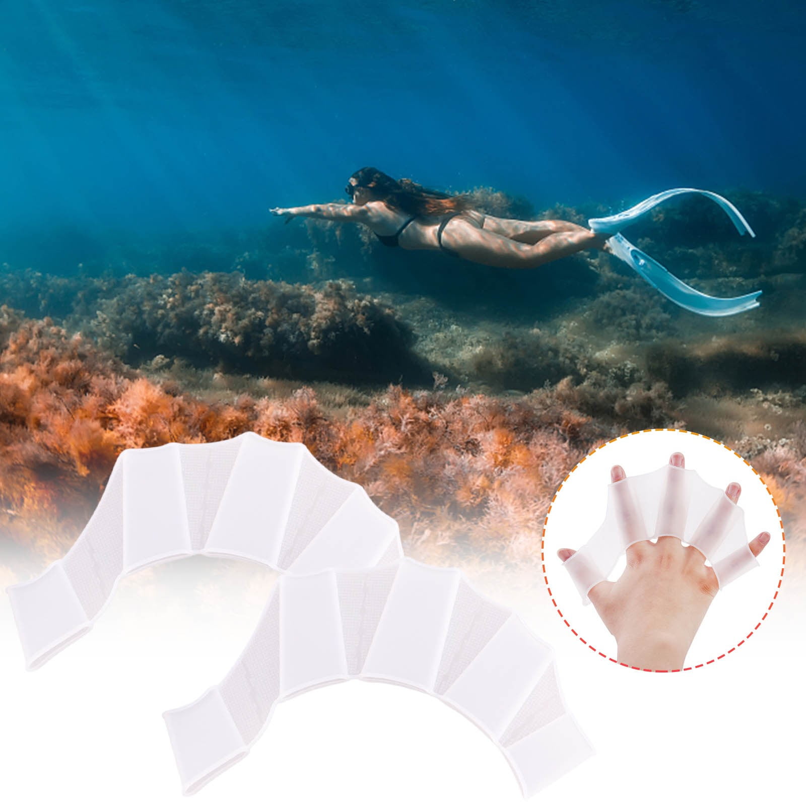 UAEBM Silicone Hand Swimming Fins Flippers Swim Finger Webbed Gloves ...