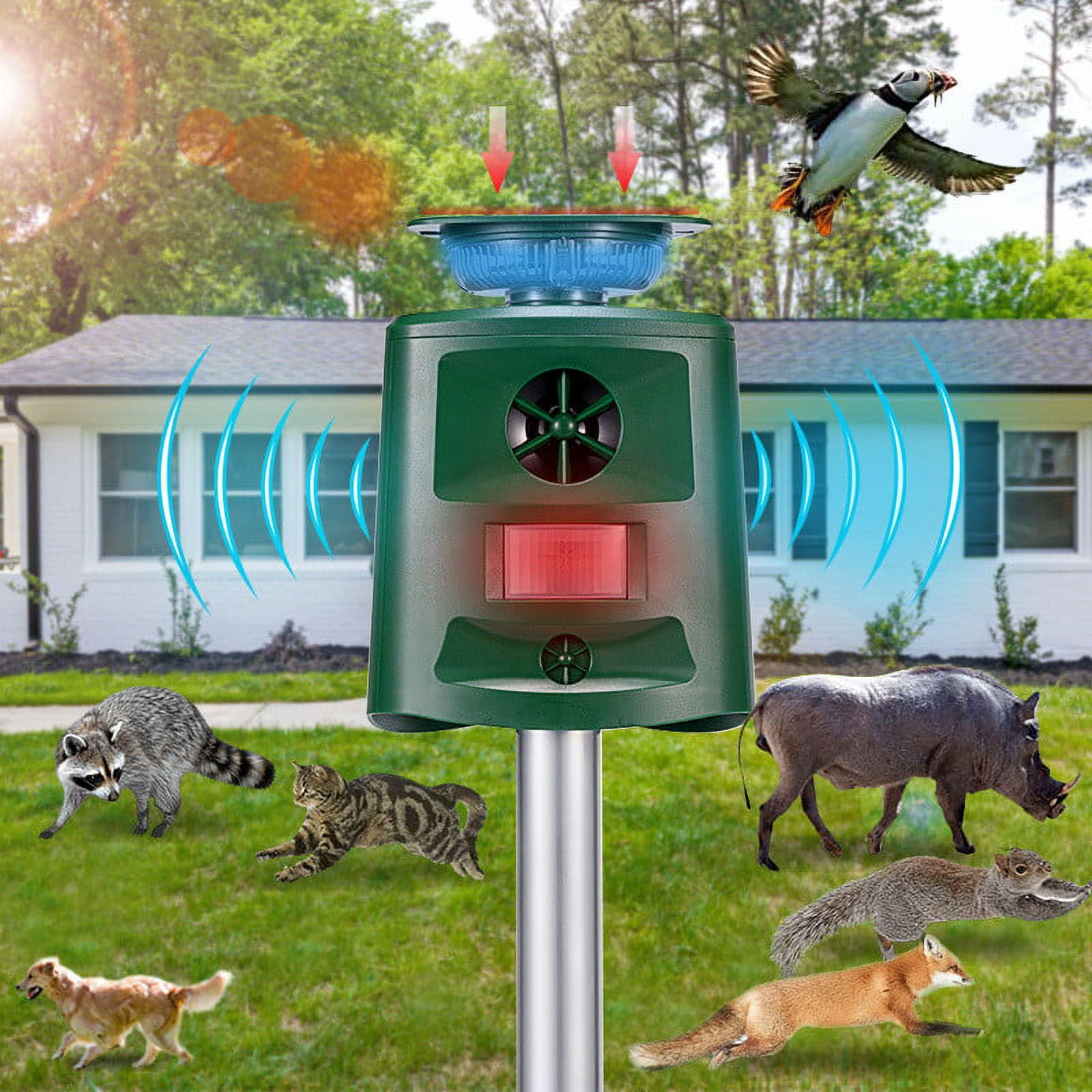 UAEBM Solar Powered Repellent 360° Flash Light Animal Repellent ...