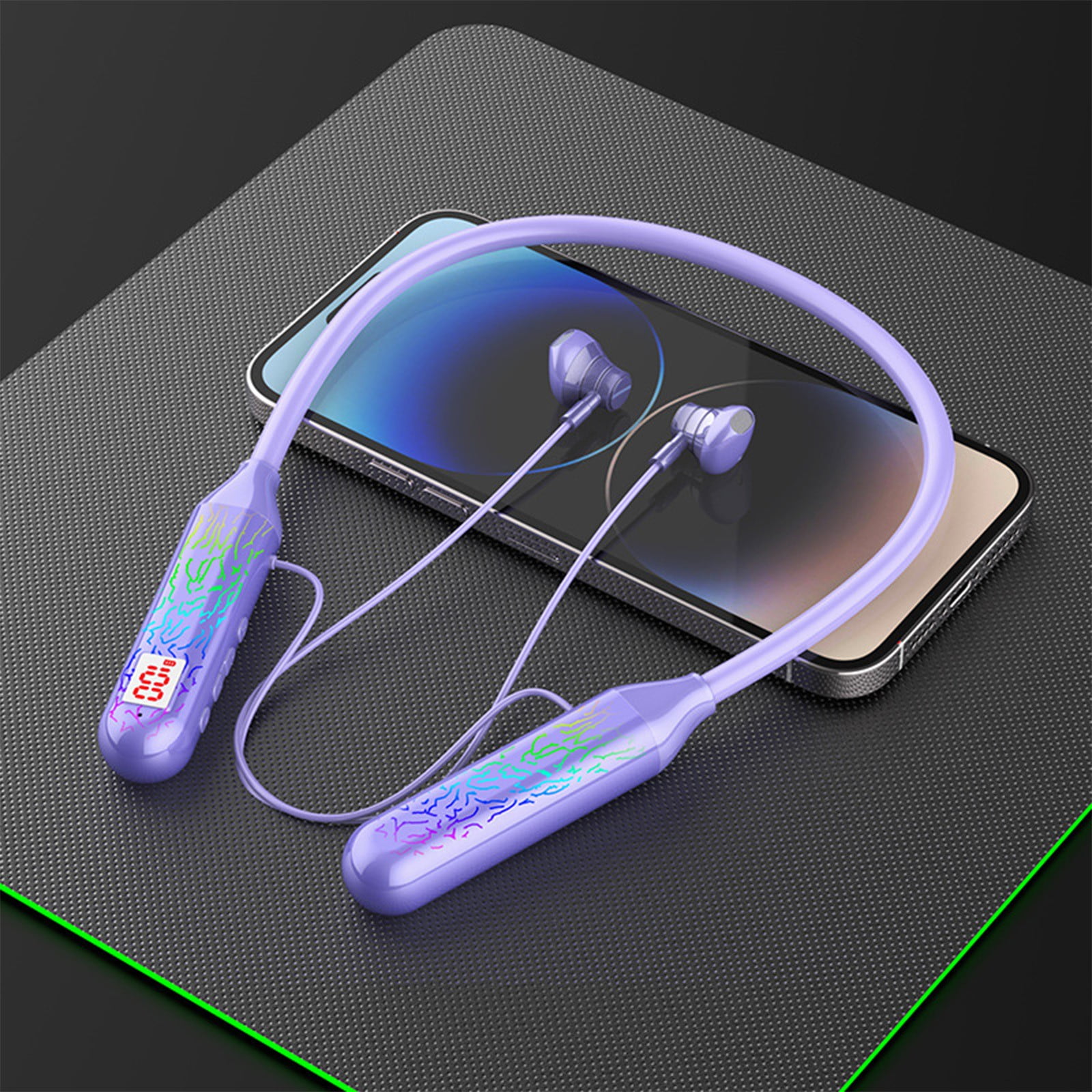 UAEBM Textured Light-emitting Bluetooth Headset Sports Hanging Neck ...