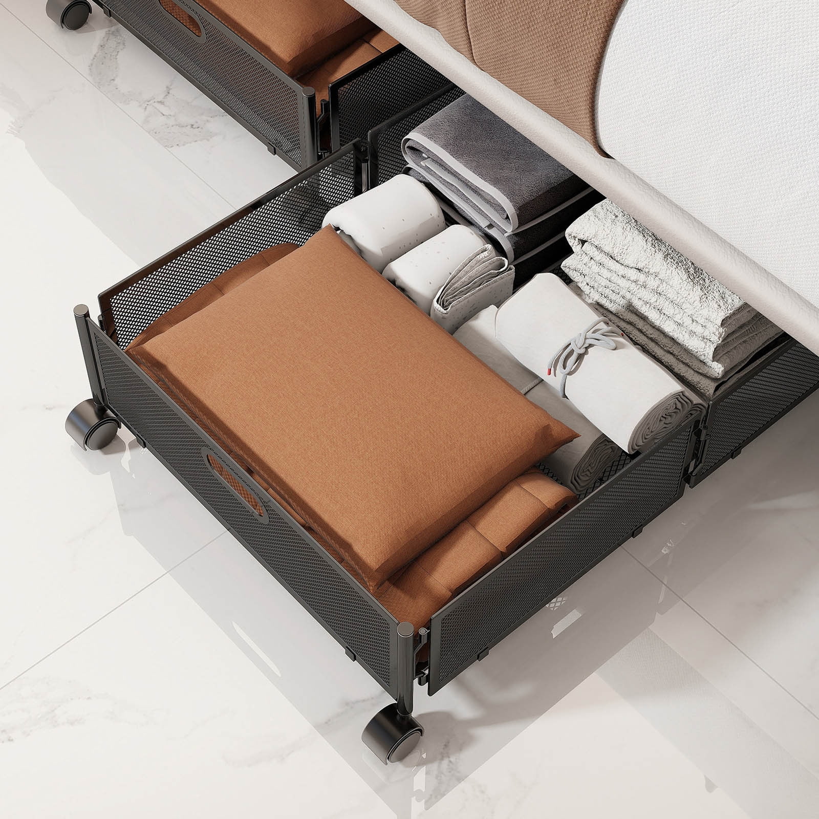 UAEBM Underbed Storage Shelf with Rollers for Easy Access, Space Saving ...