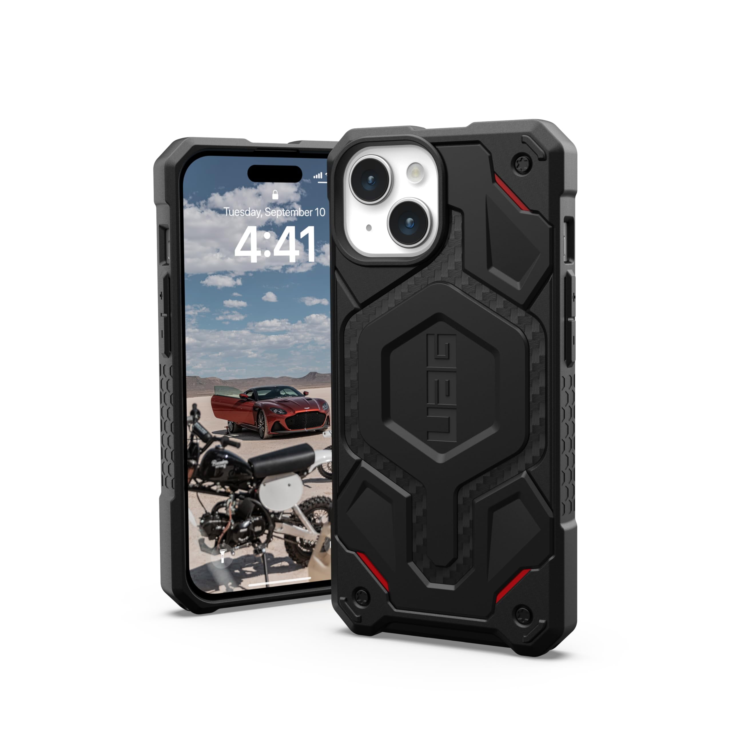 UAG iPhone 15 Case 6.1" Monarch Pro Carbon Fiber w/ Red Accent Corner ...