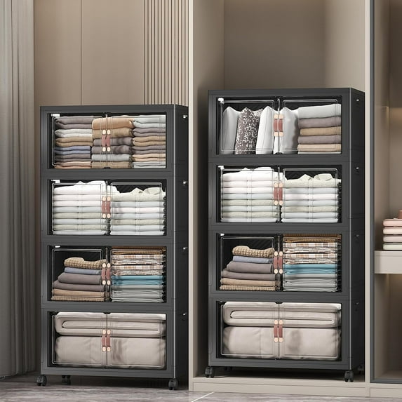 UAMFURI Stackable Storage Bins with Lids and Wheels, Foldable Closet ...