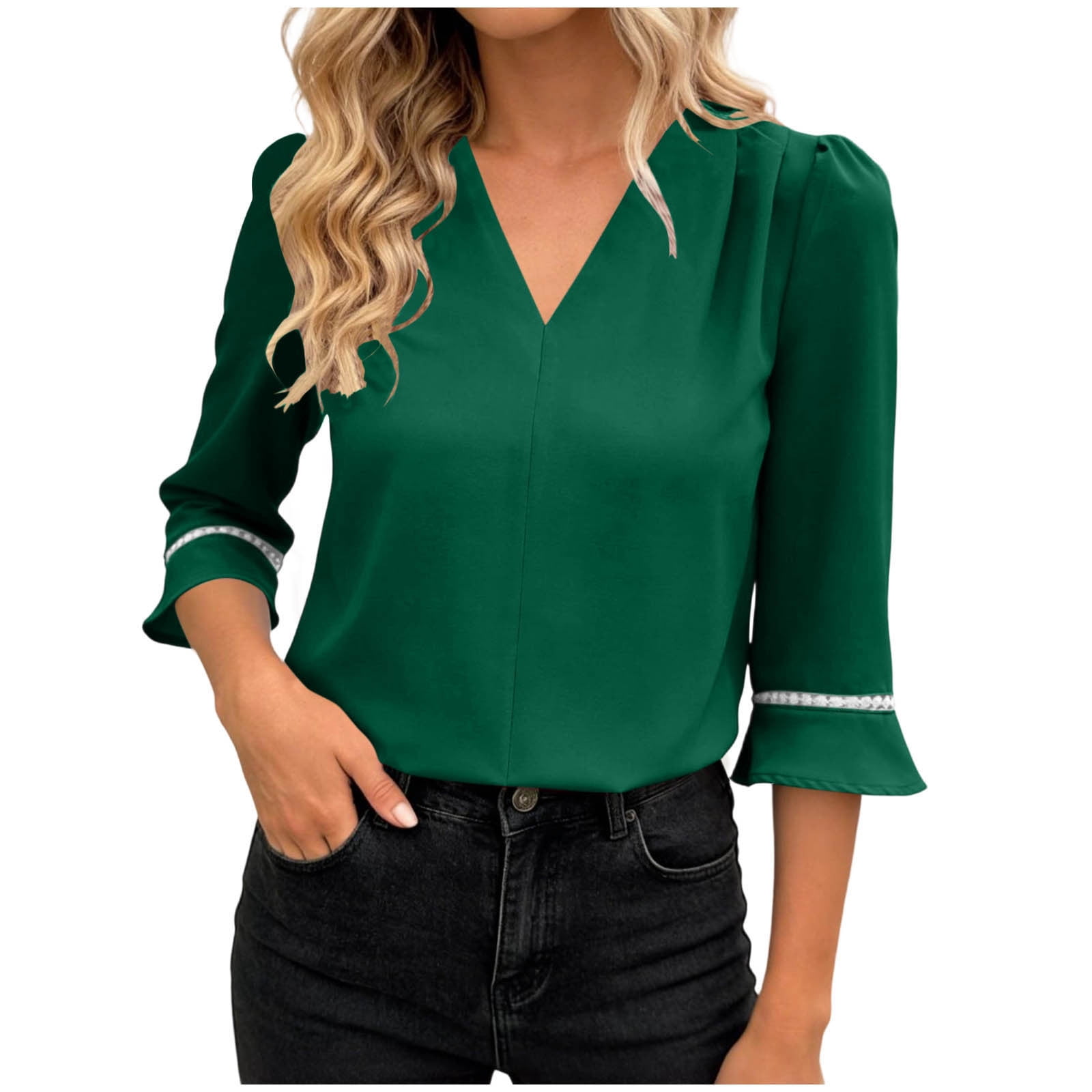 UAMVSH Blouses for Women Dressy Casual Bell 3/4 Sleeve Tunic Tops ...
