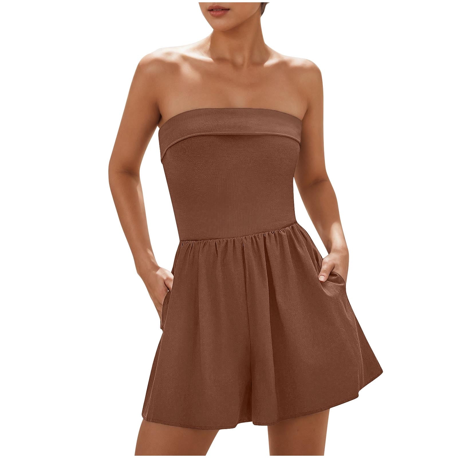 UAMVSH Jumpsuits for Women Trendy Ladies Sleeveless Strapless Tube Top ...