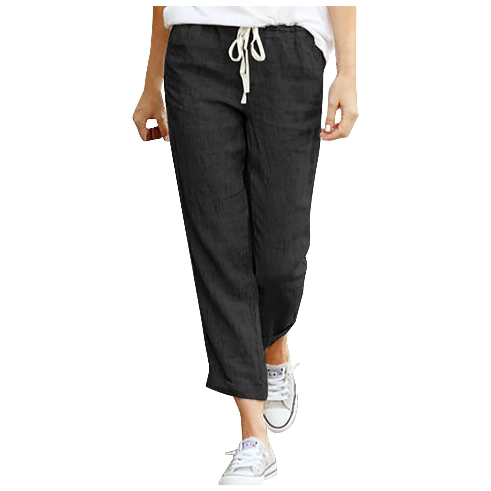 UAMVSH Plus Size Capris for Women Comfy Cotton Linen Summer Tapered ...
