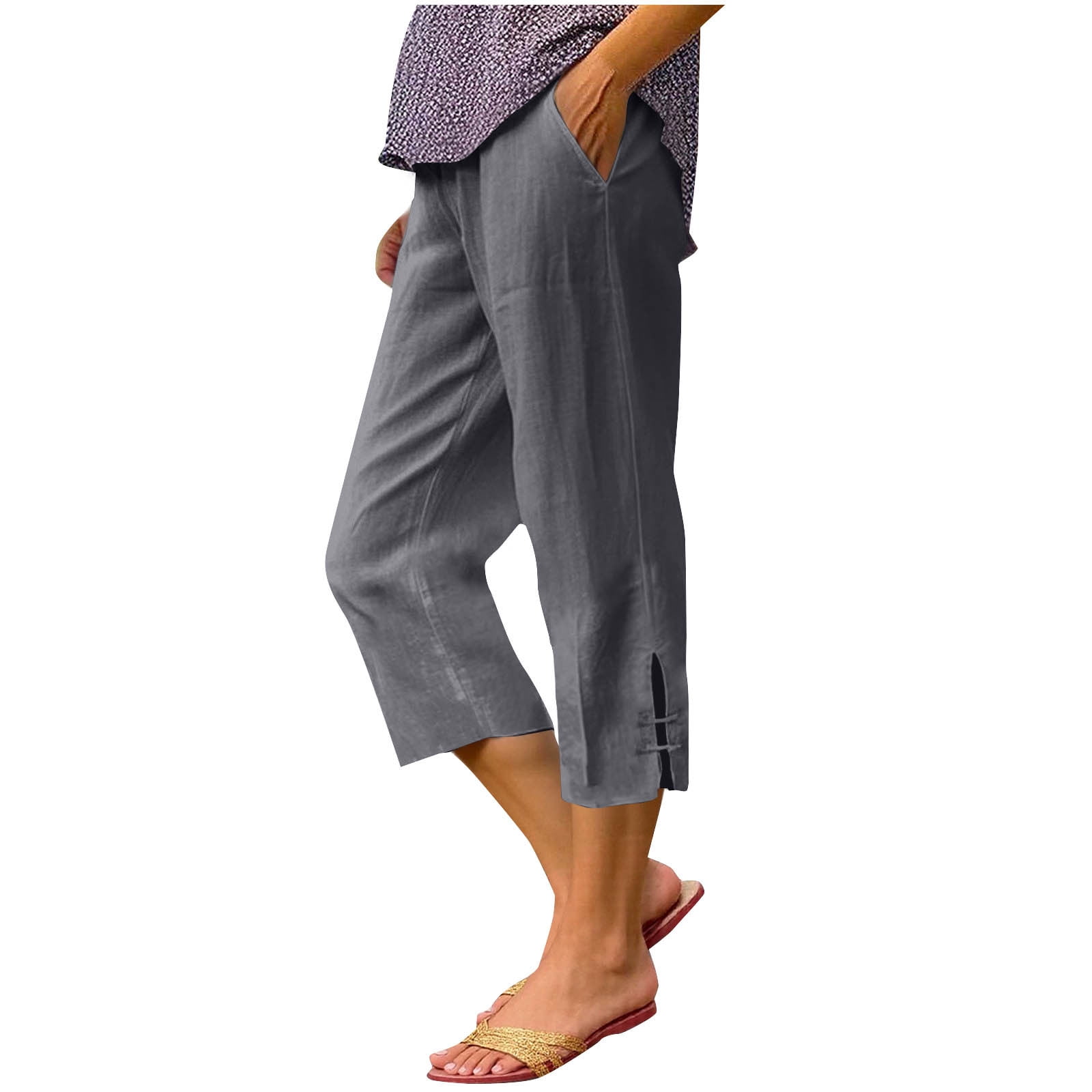UAMVSH Plus Size Cotton Linen Capris for Women Lightweight Summer Beach ...
