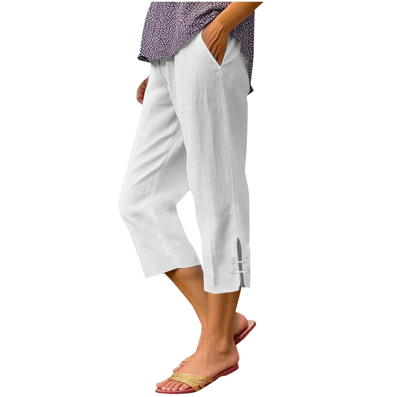 UAMVSH Plus Size Cotton Linen Capris for Women Lightweight Summer Beach ...